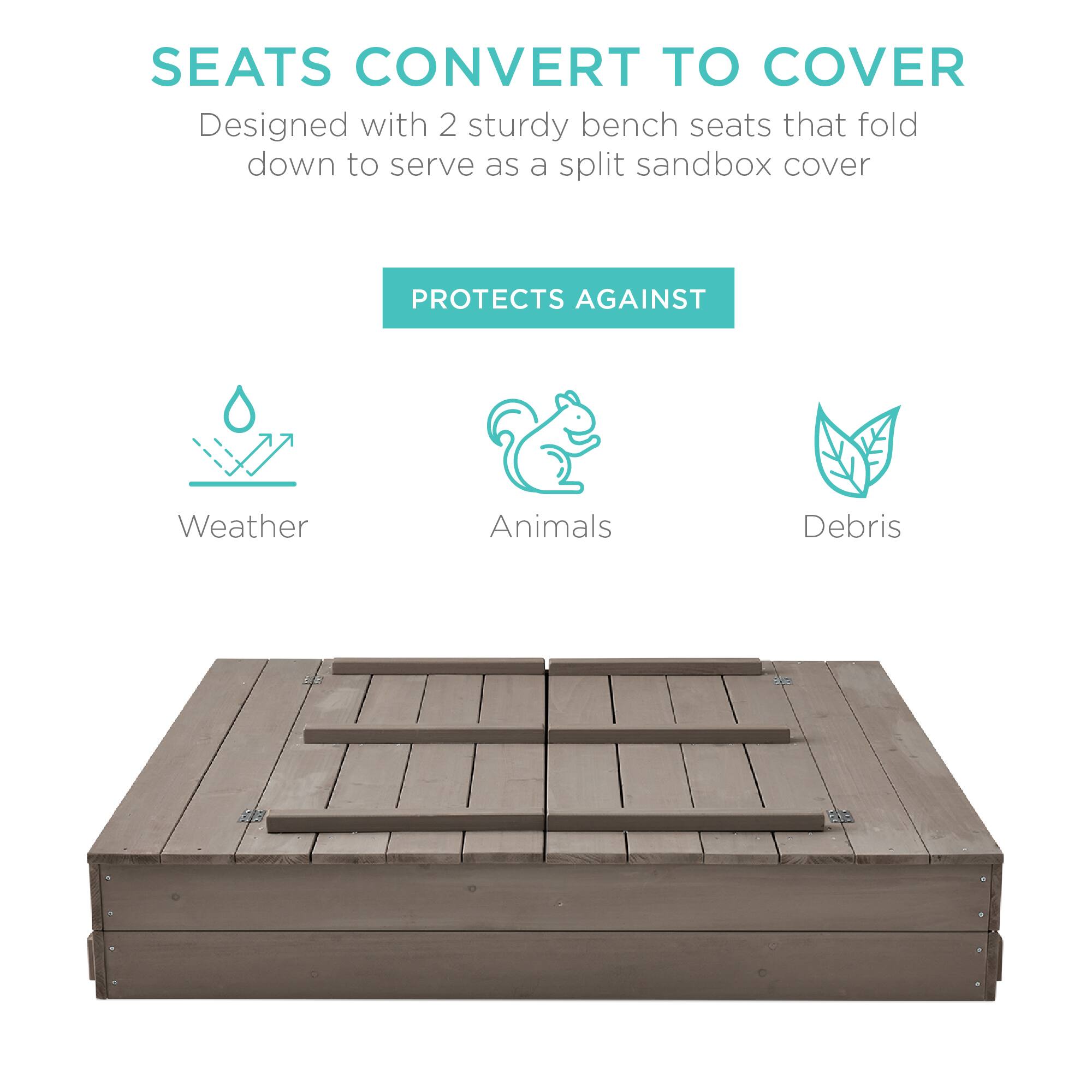 Best Choice Products 47x47 Inch Kids Wooden Outdoor Sandbox w/ 2 ...