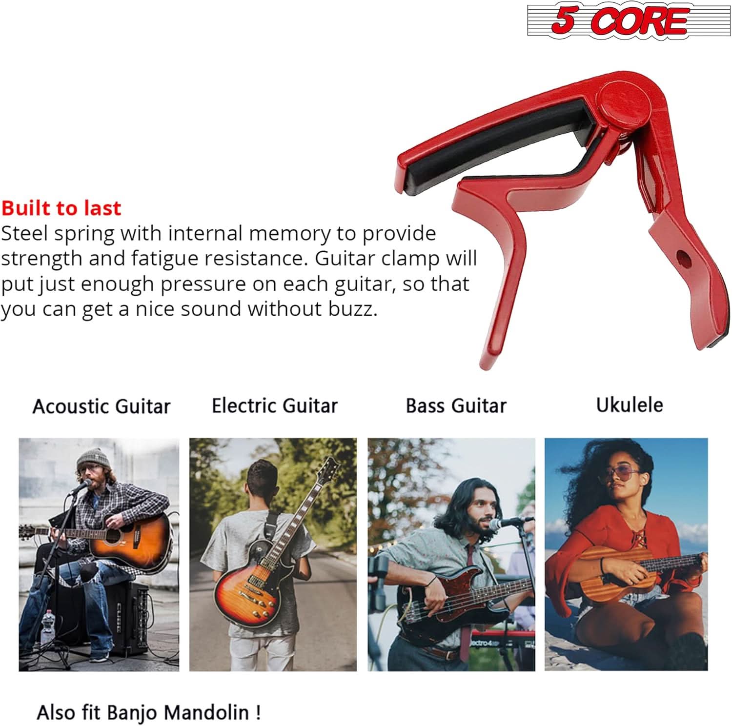 5 CORE 5Core Capo Acoustic Electric Guitar 6 String Kapo Clip Banjo ...