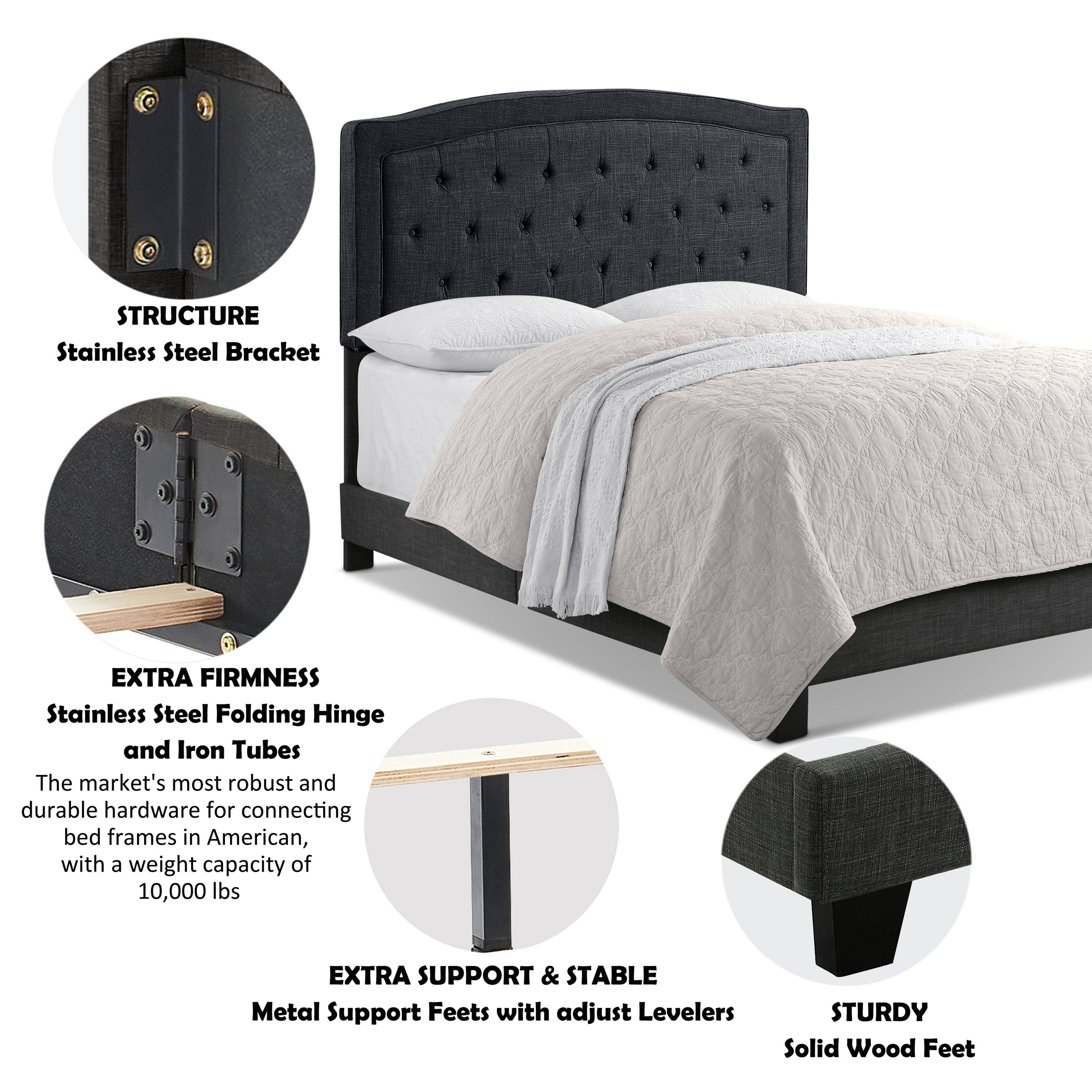 Boyel Living 77 in Simple Upholstered Platform Bed with Curved Tufted ...