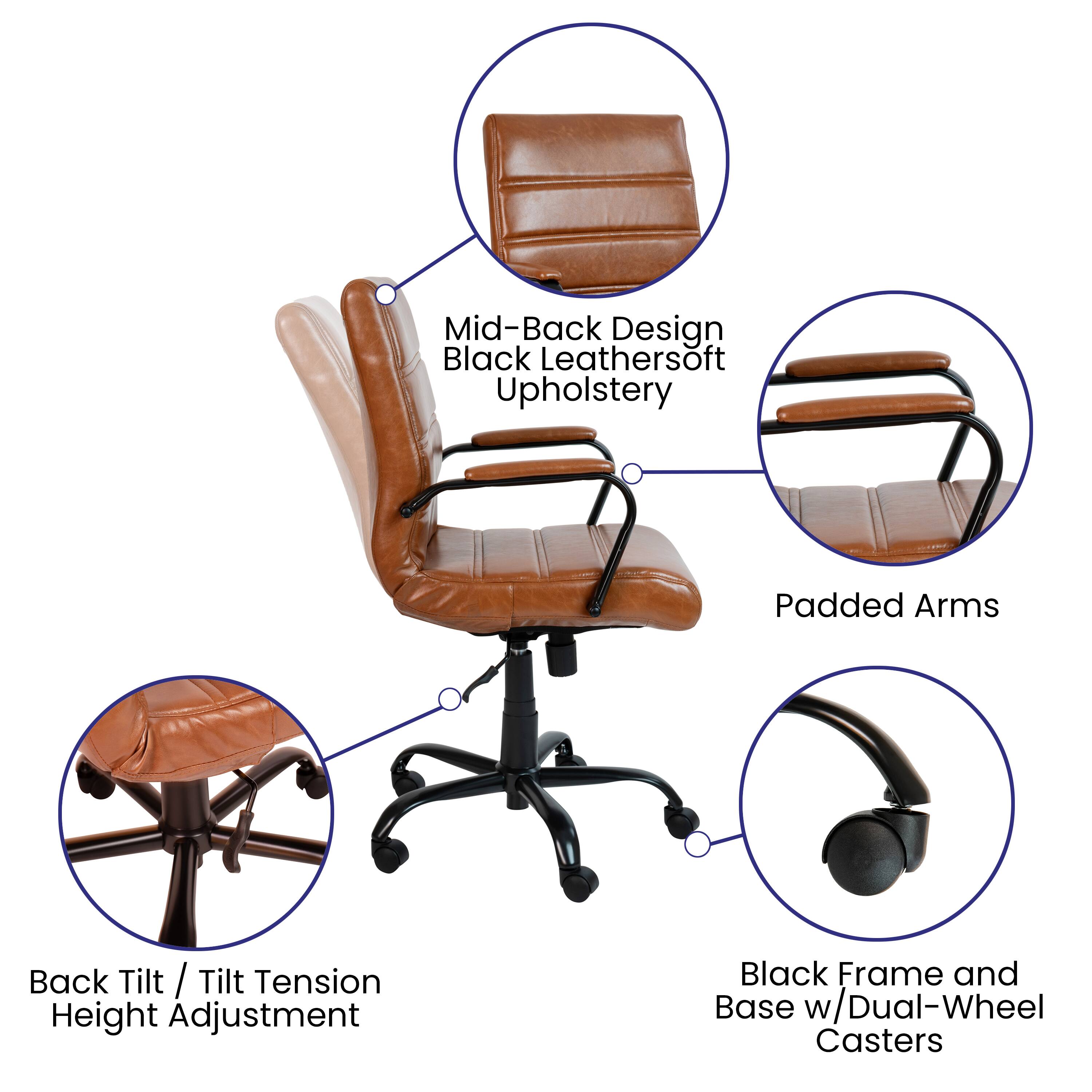 Emma + Oliver Mid Back Executive Swivel Office Chair with Metal Frame ...