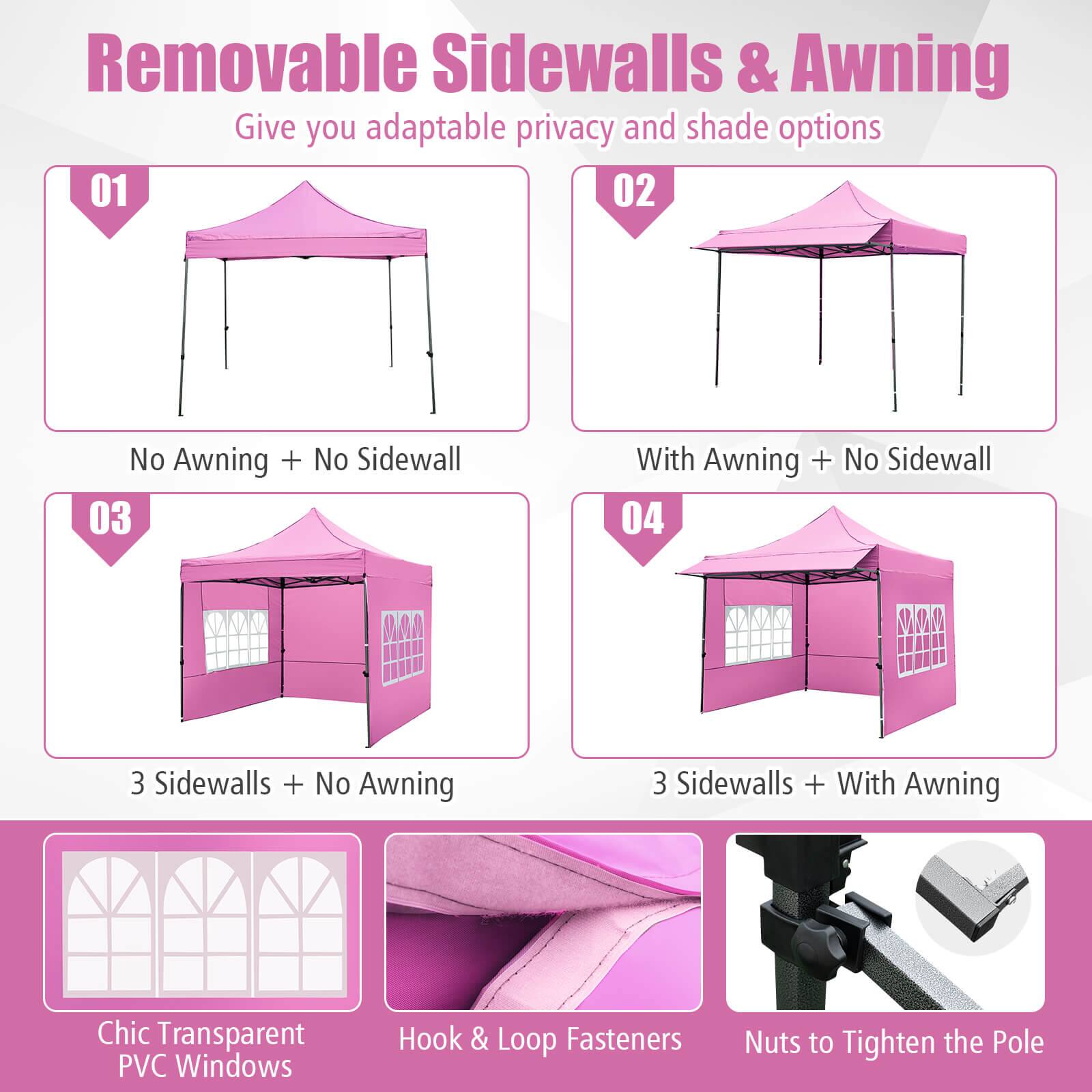 Costway 10 x 10 FT Pop up Canopy Tent with Sidewalls & Awning, Wheeled ...