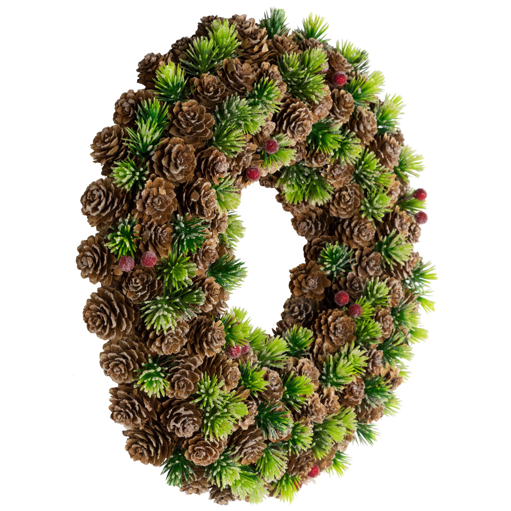 Northlight MIni Pinecone and Berries Frosted Christmas Wreath 13" Unlit ...
