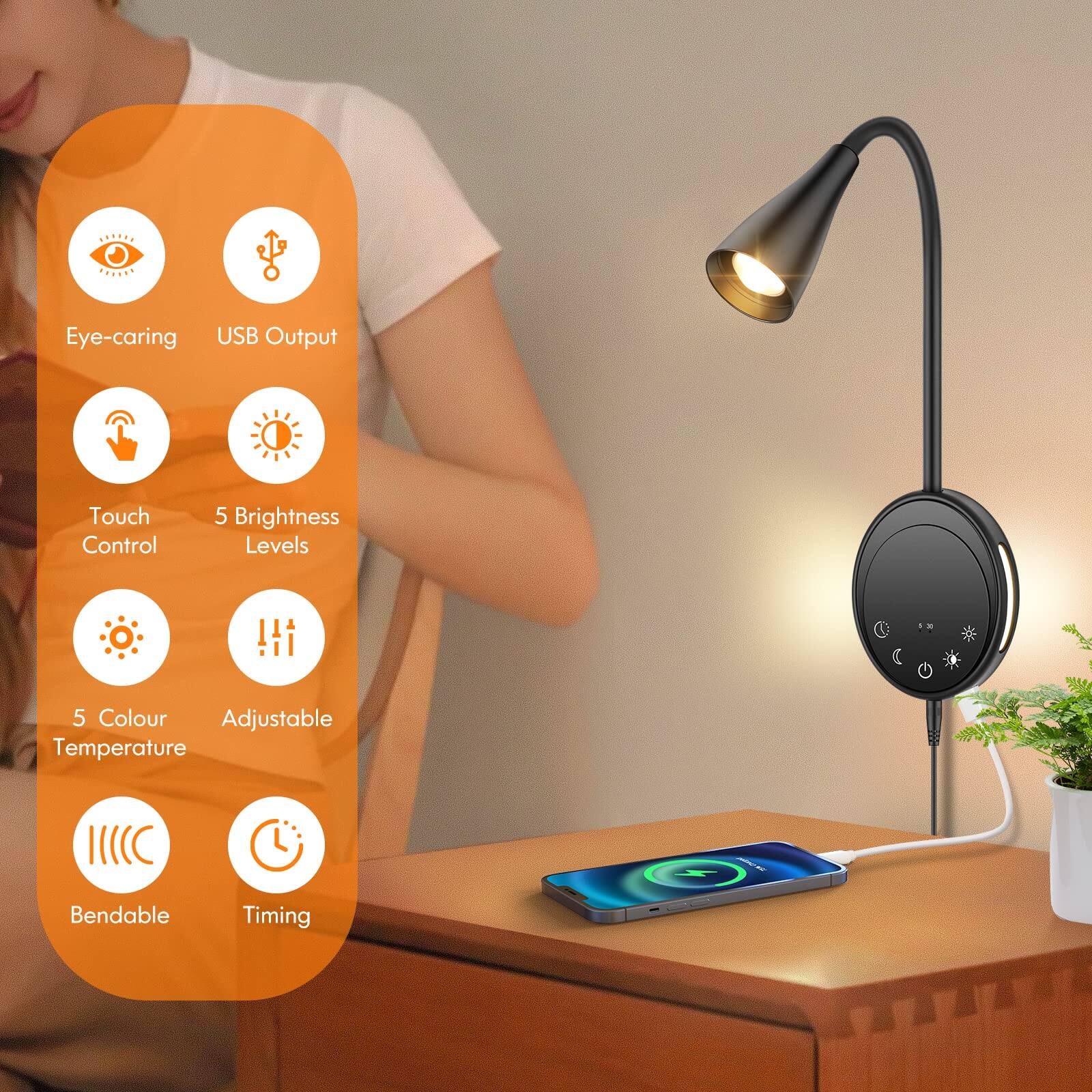 TECH SAFARI Led Wall Mount Reading Light Bedside Lights With Touch ...