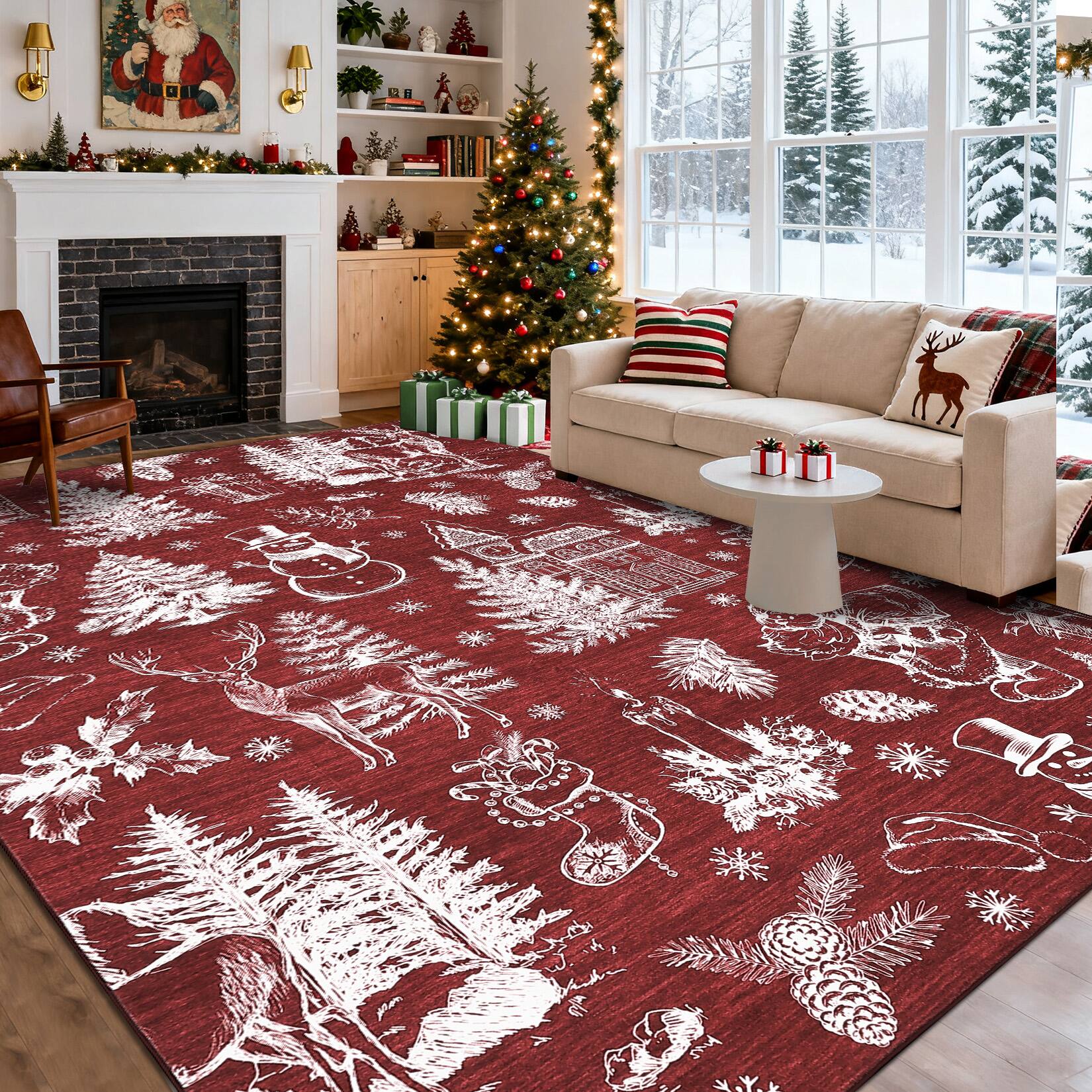 Acekool Christmas Winter Fairy Tale Area Rug for Living Room Ultra Thin ...