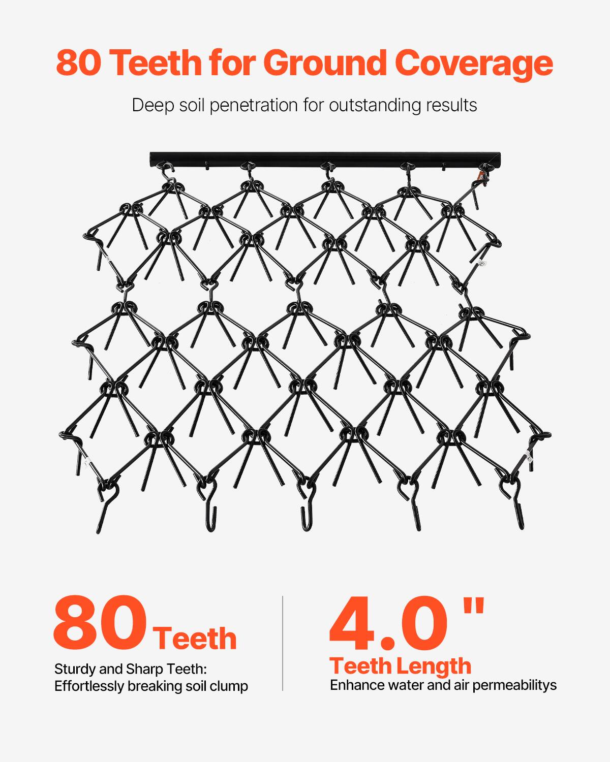 VEVOR Drag Harrow, 4 ft x 5.6 ft Durable Chain Harrow with 80 Sharp ...