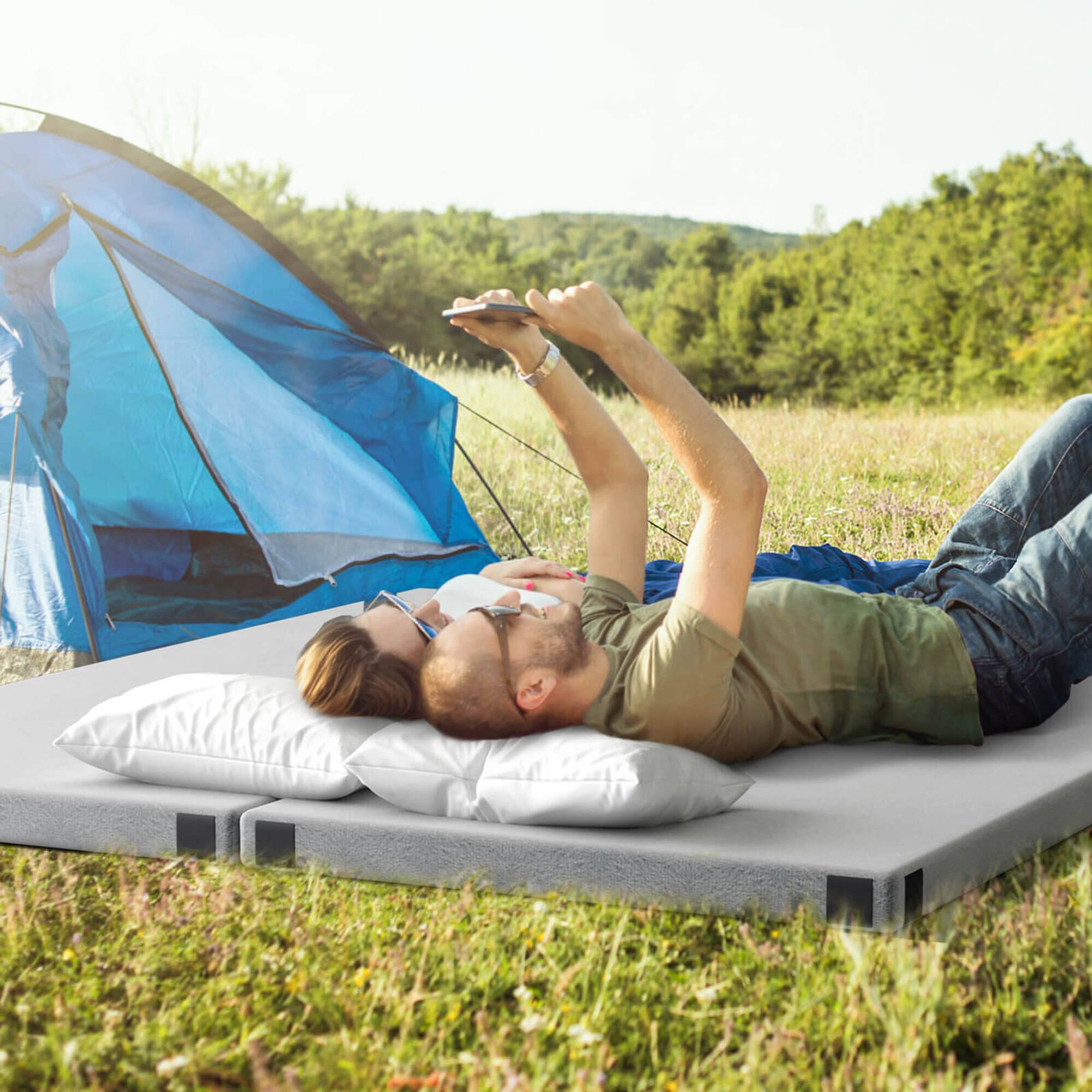 Costway Memory Foam Camping Mattress with Anti slip Bottom Travel Bag ...
