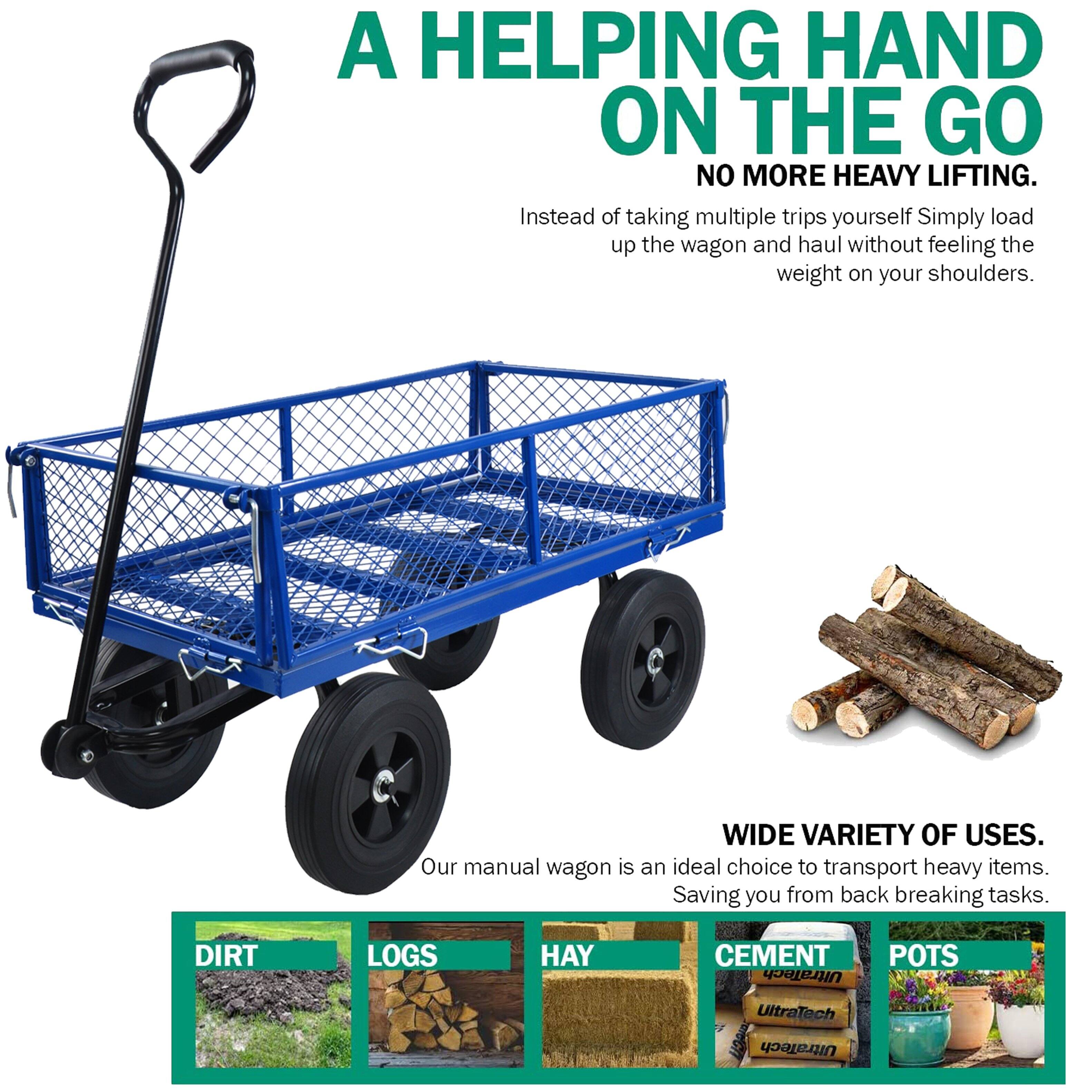 Ecooso Tools Cart Wagon for Garden and Firewood Transport Blue ...