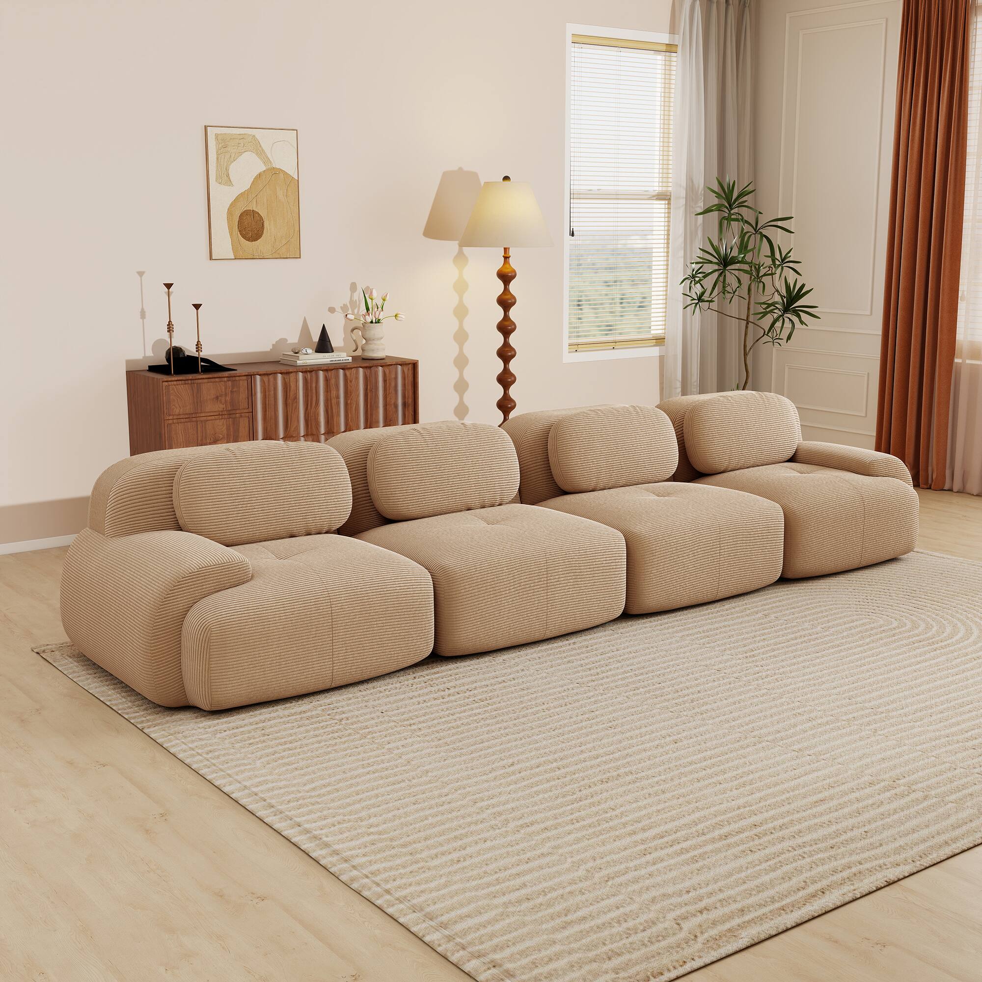 Aukfa 4 seats Modular Corduroy Sectional Sofa with Ergonomic Support ...