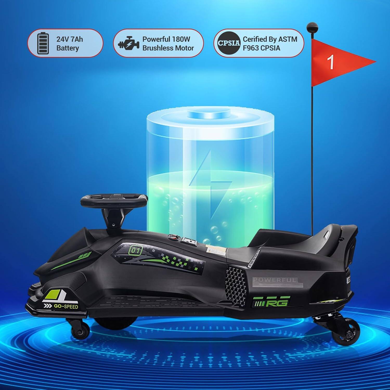 Jojoka 24V Kids Ride On Drift Car, 180W Brushless Motor, Adjustable ...