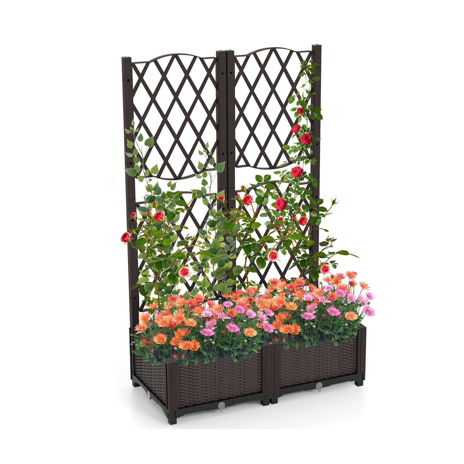 SlickBlue Outdoor PE Rattan Planter Box with Trellis for Vegetables ...