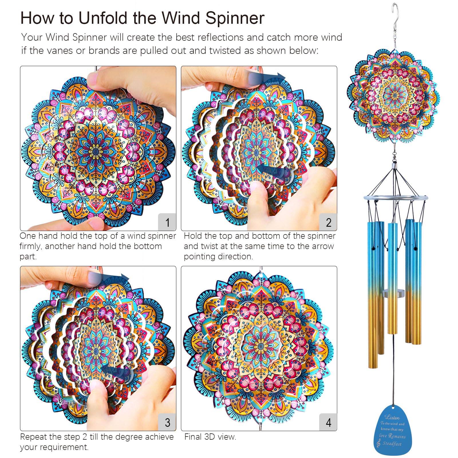 Fabibe Wind Chimes For Outside With Spinner Mandala Lucky Star 33 ...