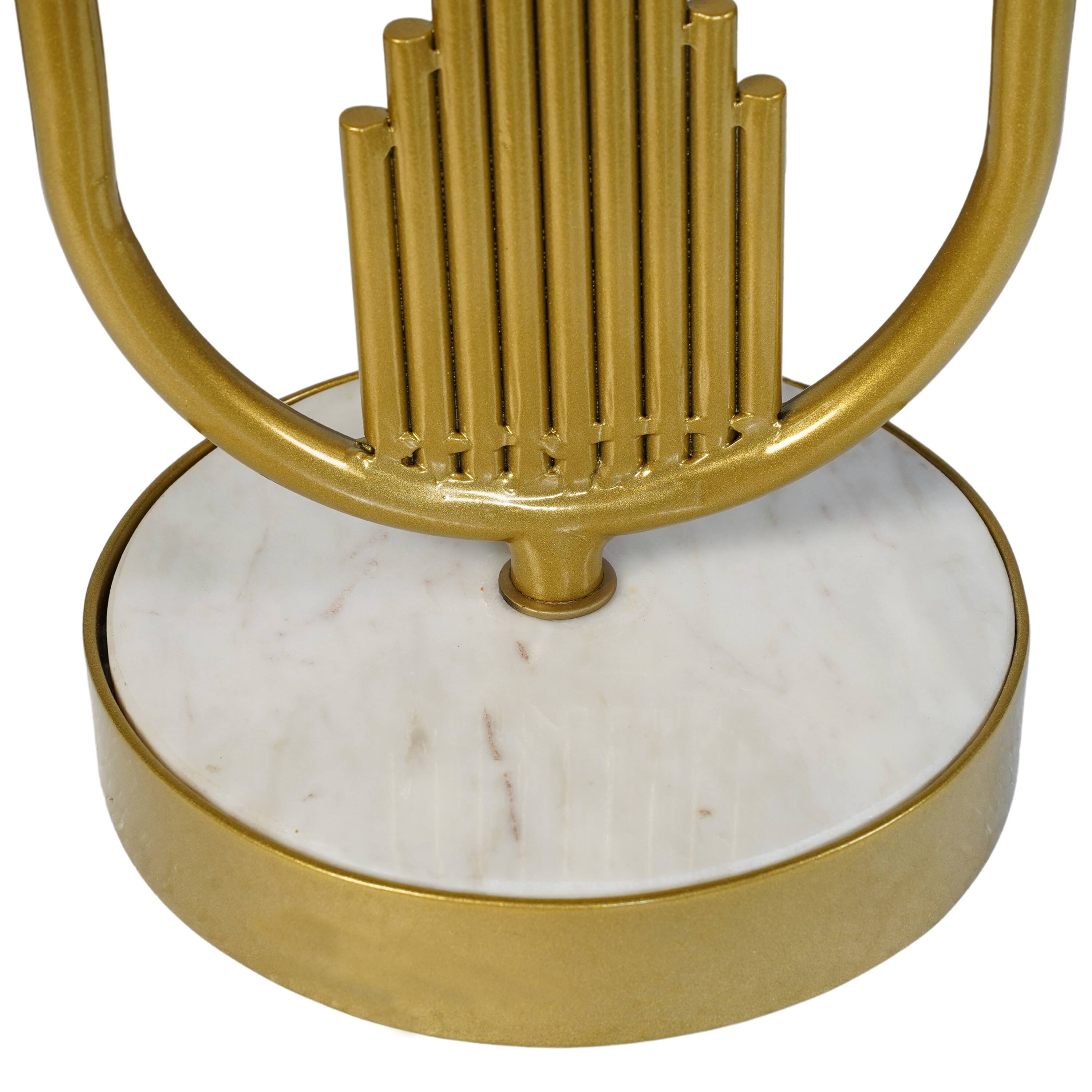 Manhattan Lane Soho Side End Table with Round Marble Top, Gold Oblong ...