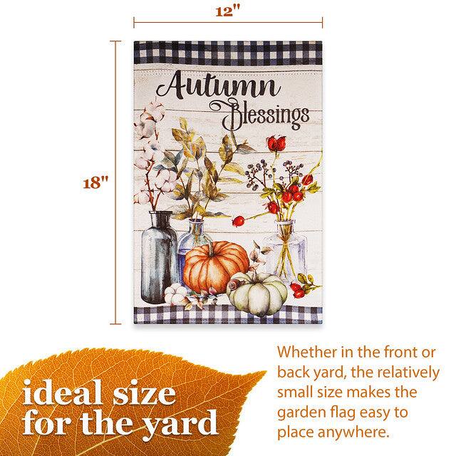 G128 Garden Flag Autumn Blessings Pumpkins & Flower Vases 12x18 inch ...