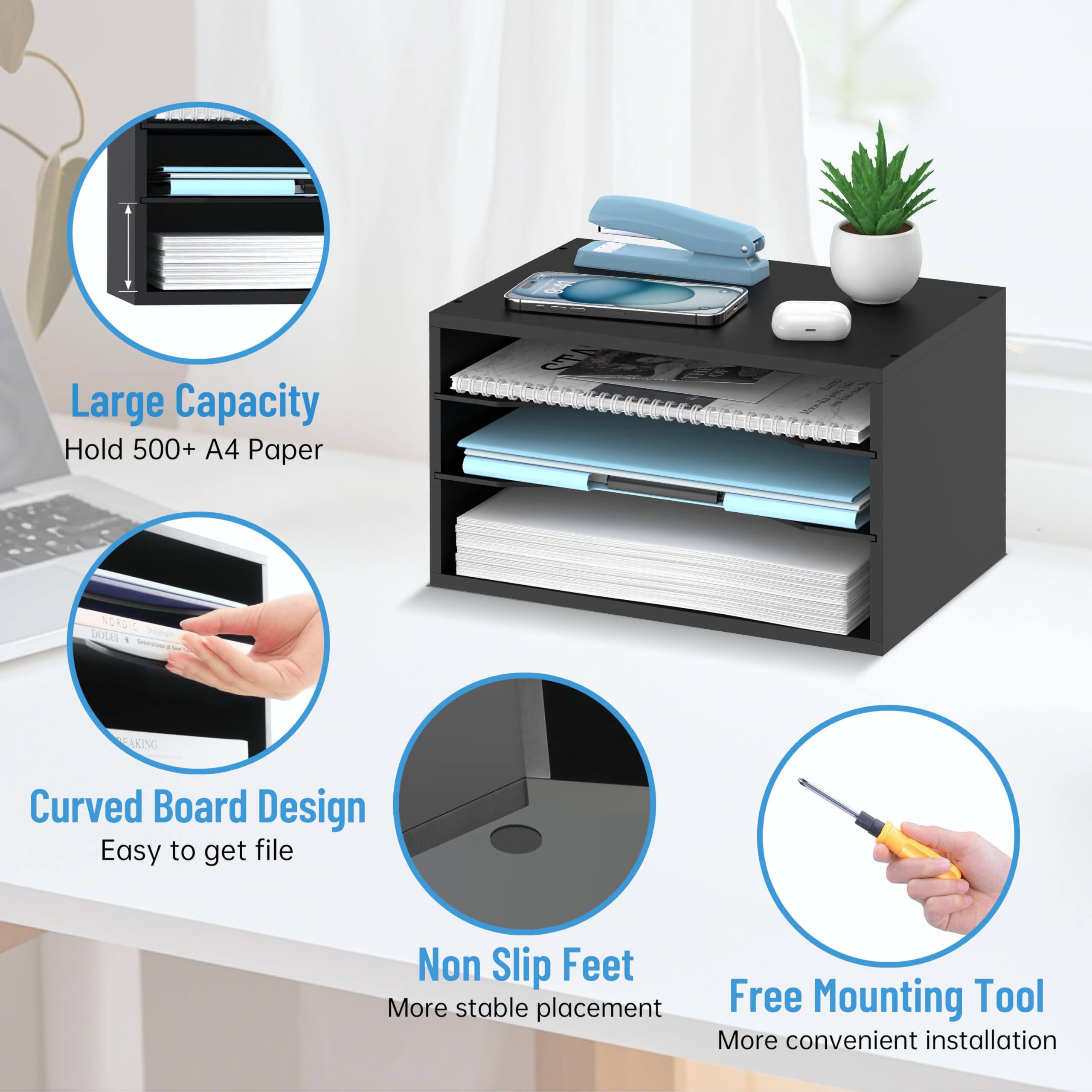 Paradigms Interiors Wood Desk Organizer 3 Tier Paper Tray For With ...