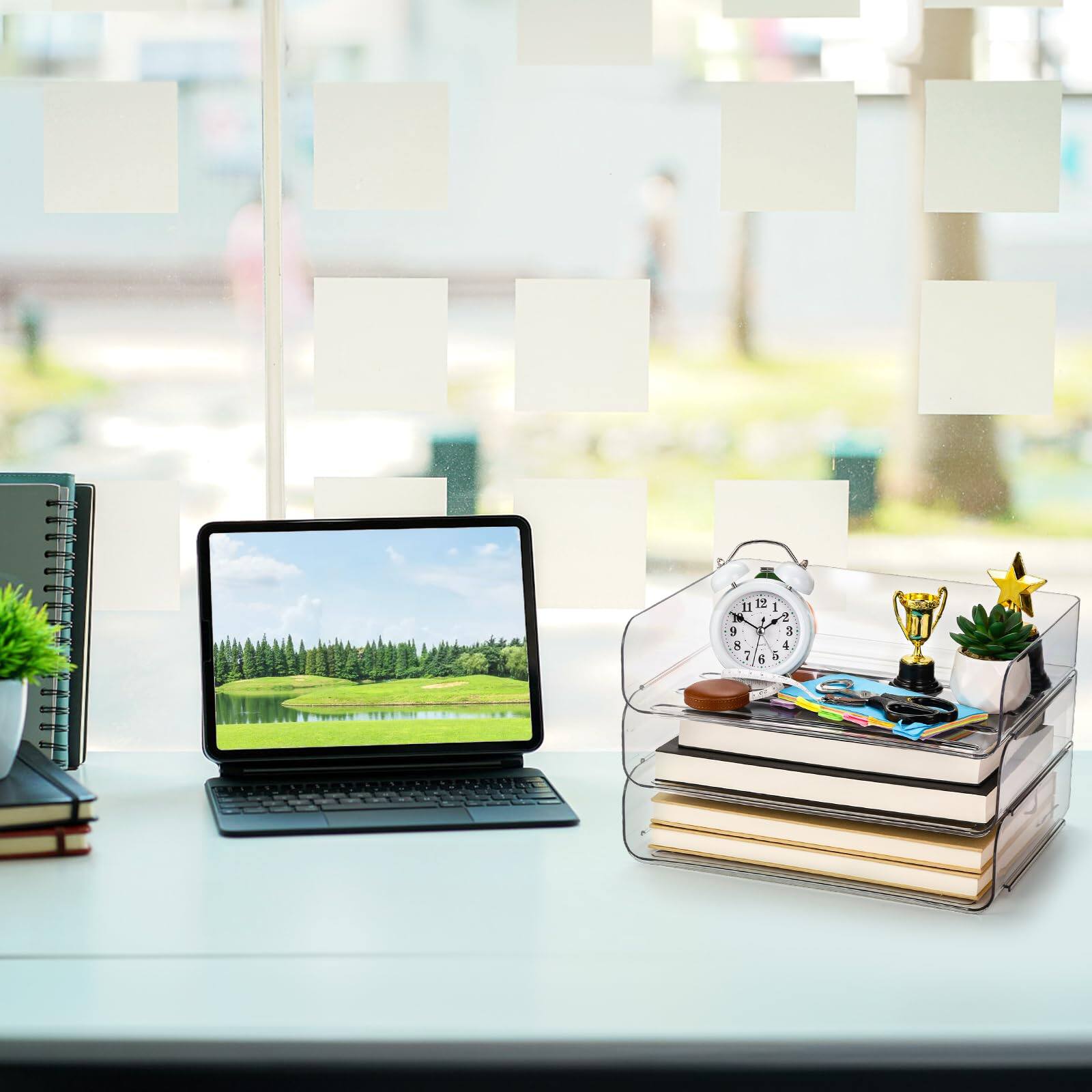 Dapper Styles Stackable Paper Trays Clear Pet Desk Letter Tray Set Tier ...