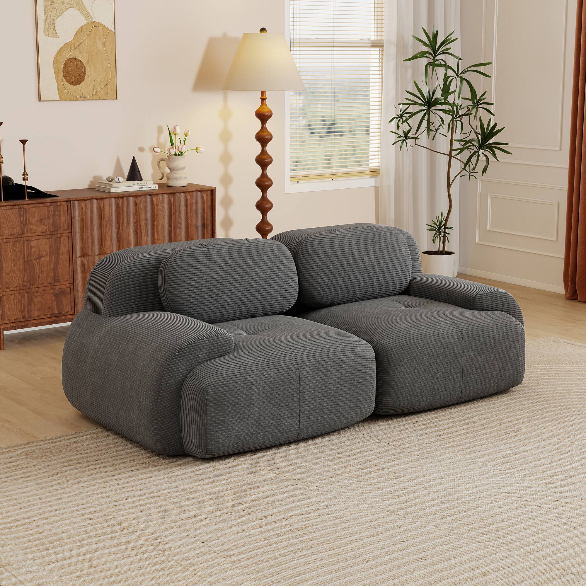 Aukfa 2 seats Modular Corduroy Sectional Sofa with Ergonomic Support ...
