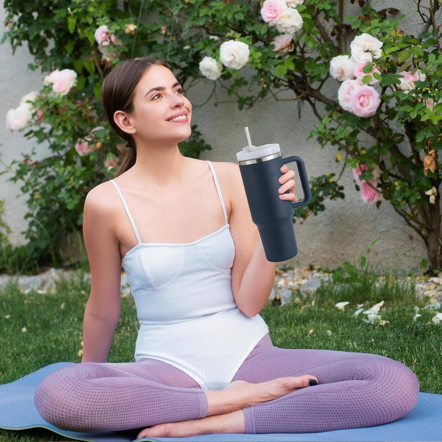 PARKER SLATER 40oz stainless steel tumbler with handle and straw lid, vacuum insulated, reusable ...