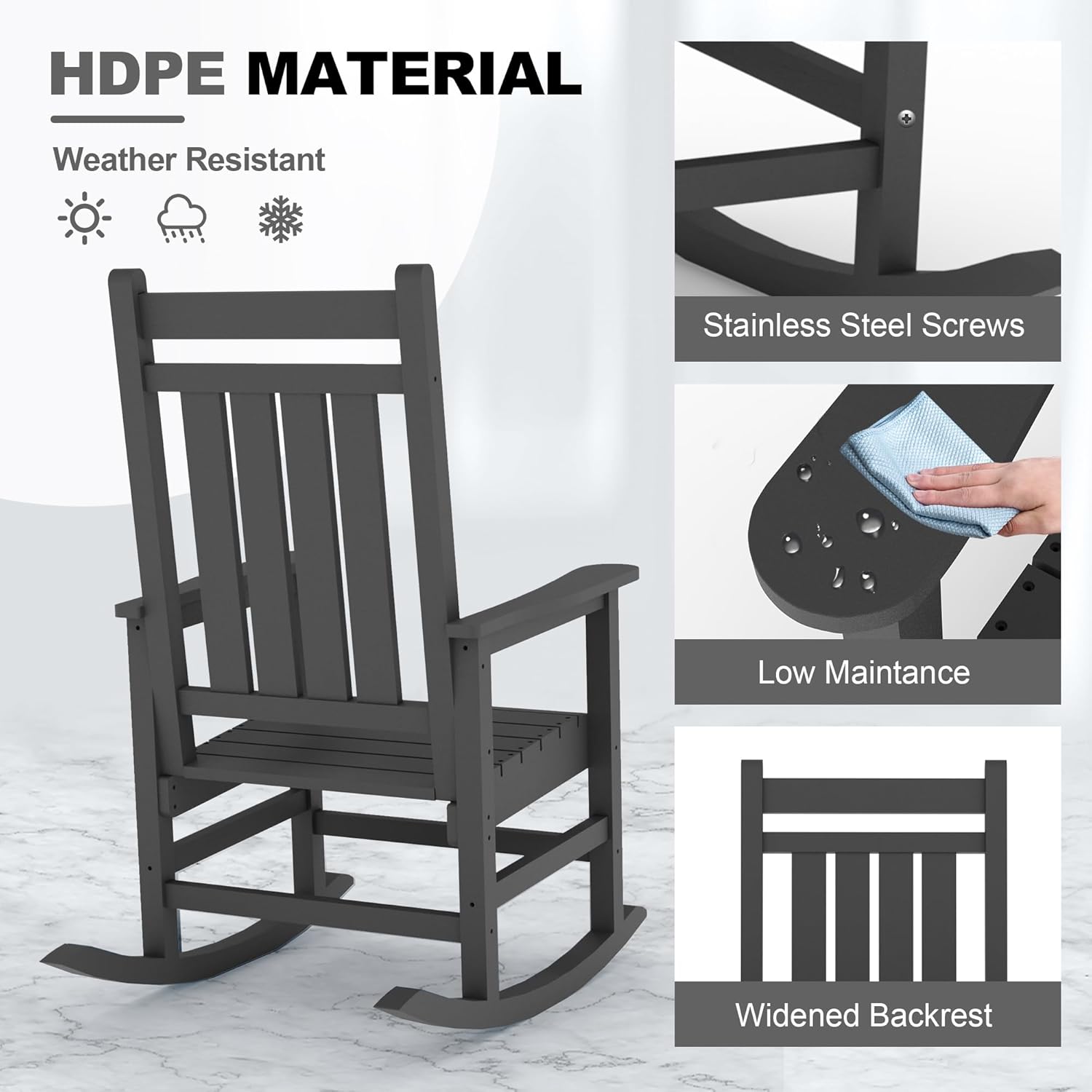 Acekool HDPE Oversized Outdoor Rocking Chairs, All Weather Resistant ...