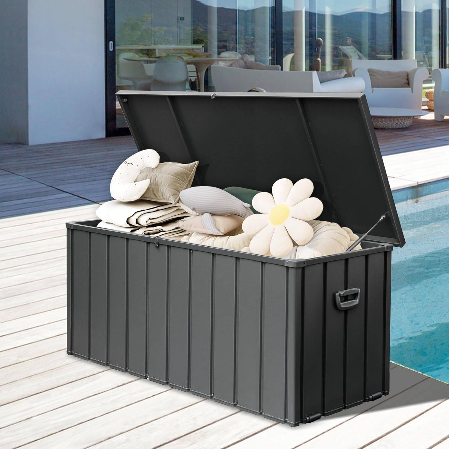 HOMLUX Metal Deck Box Steel Outdoor Box Storage Cabinet Storage Bench ...