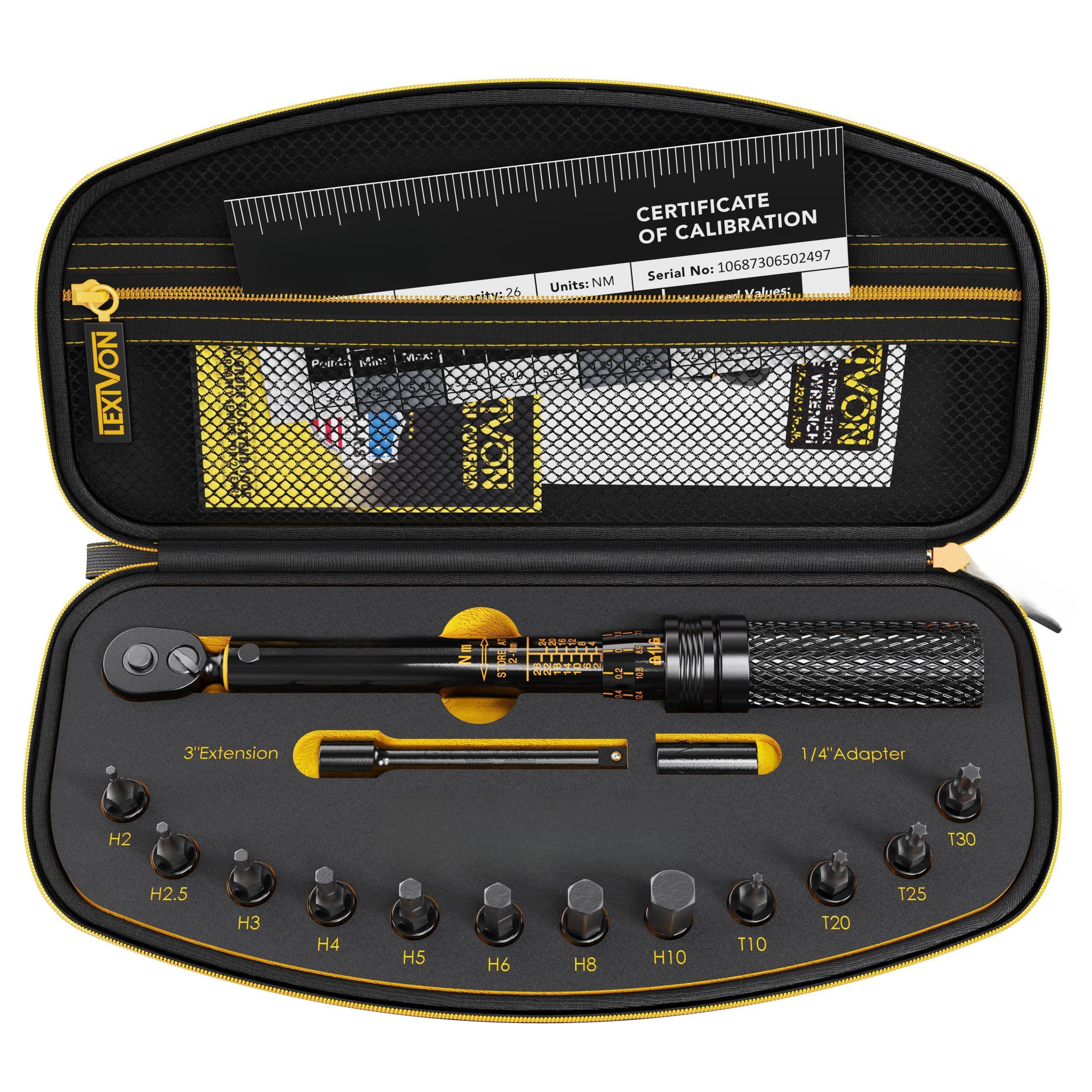 JETRANSPORT Bike Torque Wrench 1/4 inch Dr. 15 piece Kit | 72 tooth Gear Dual direction Click ...