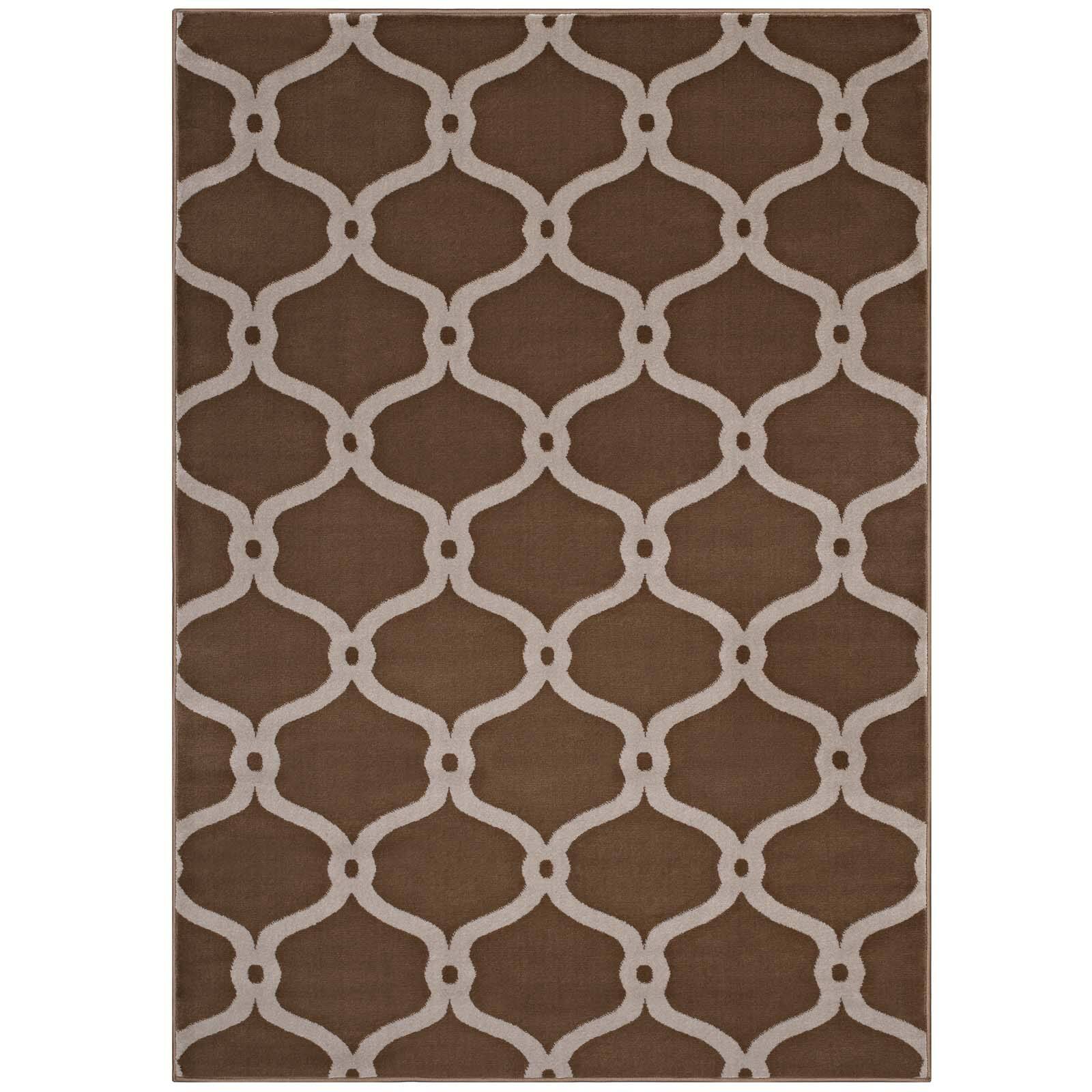 Modway Beltara Chain Link Transitional Trellis Area Rug Dark Tan and ...