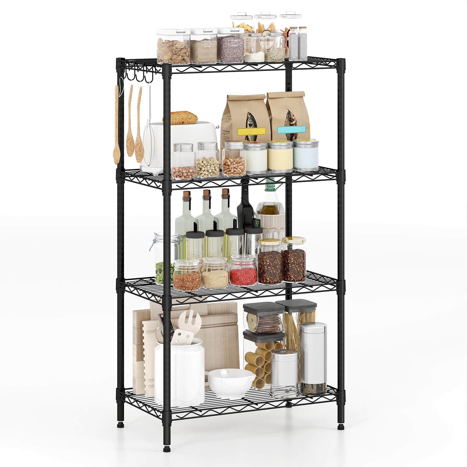 Costway 4-Tier Metal Storage Shelving Unit 600 LBS Storage Organizer ...