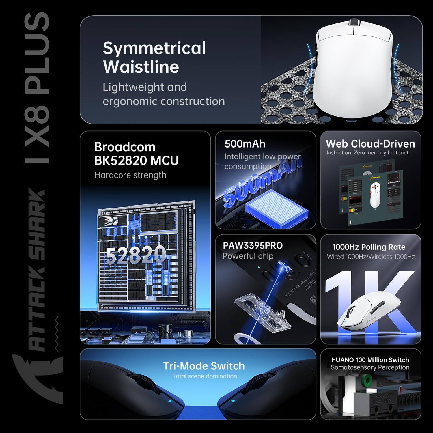 Cedar Assembly *attack Shark X8plus Wireless Gaming Mouse Tri mode ...