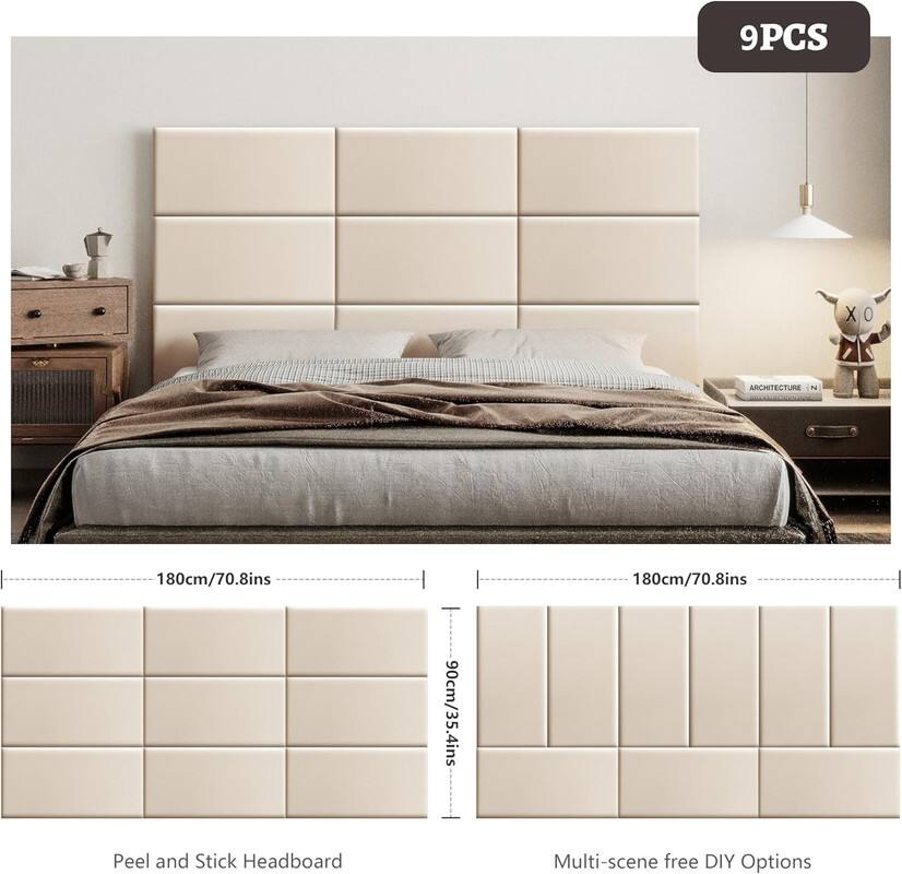 wowmax Peel & Stick Faux Leather Headboard Waterproof 3D Wall Panel for ...