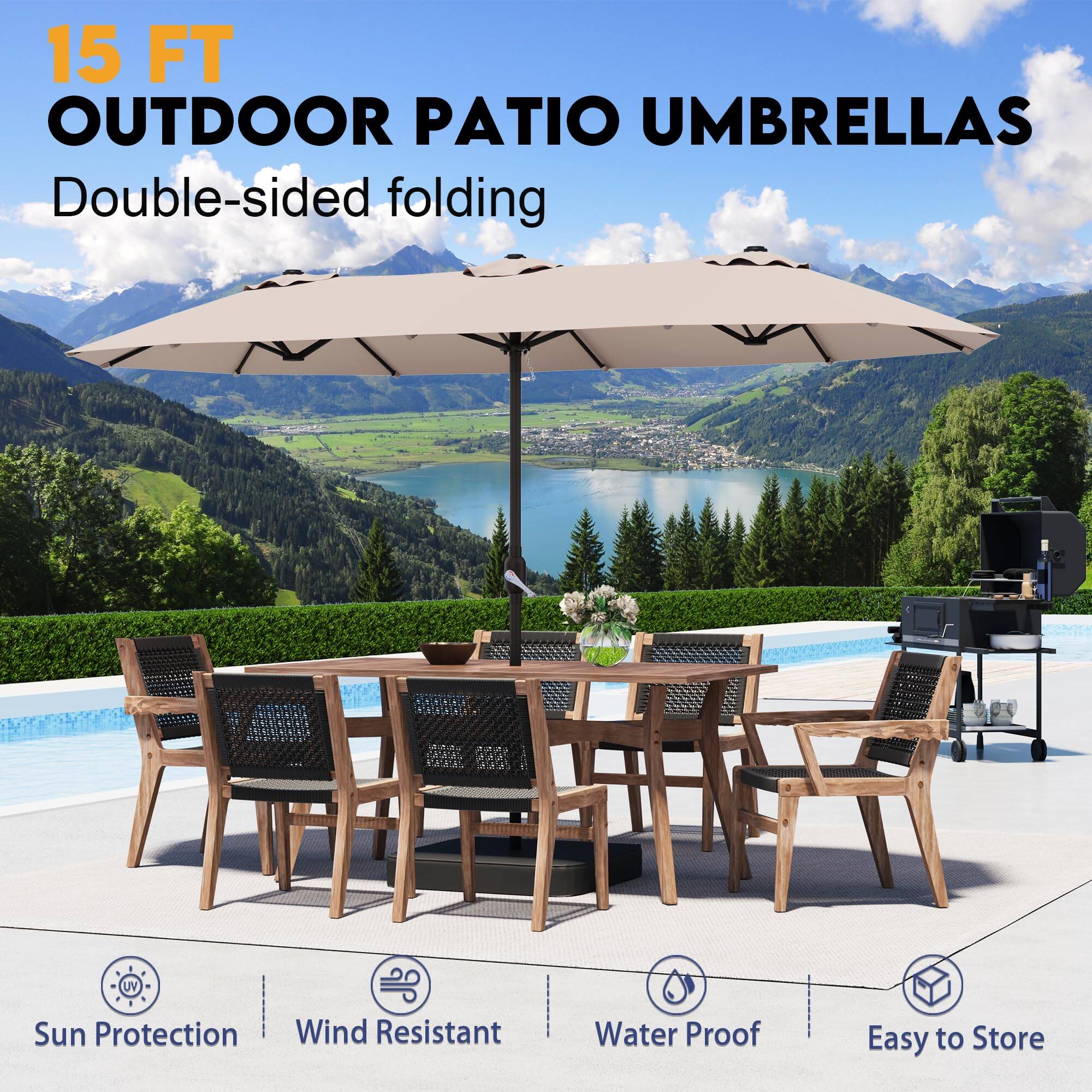 GlowWise 15ft Rectangular Patio Umbrella Double Sided, Crank Handle ...