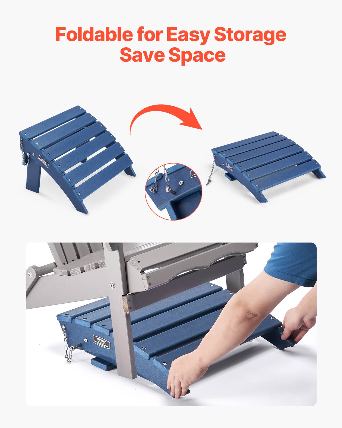 VEVOR 15.7L x 18.9W x 13H Inch HDPE Plastic Folding Adirondack Ottoman ...