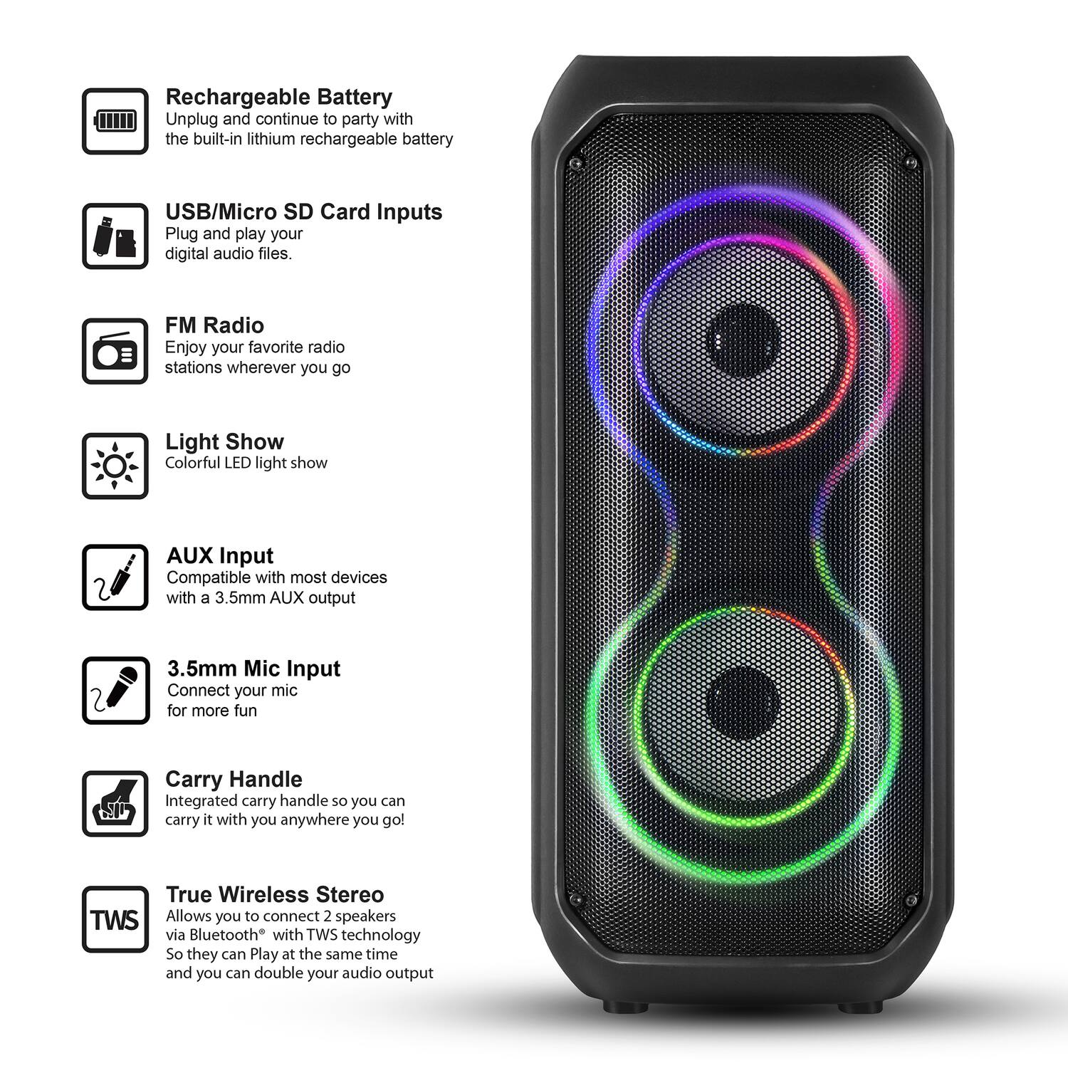 iQ Sound 6 Watt Portable Bluetooth Rechargeable Speaker, Dual 4 ...