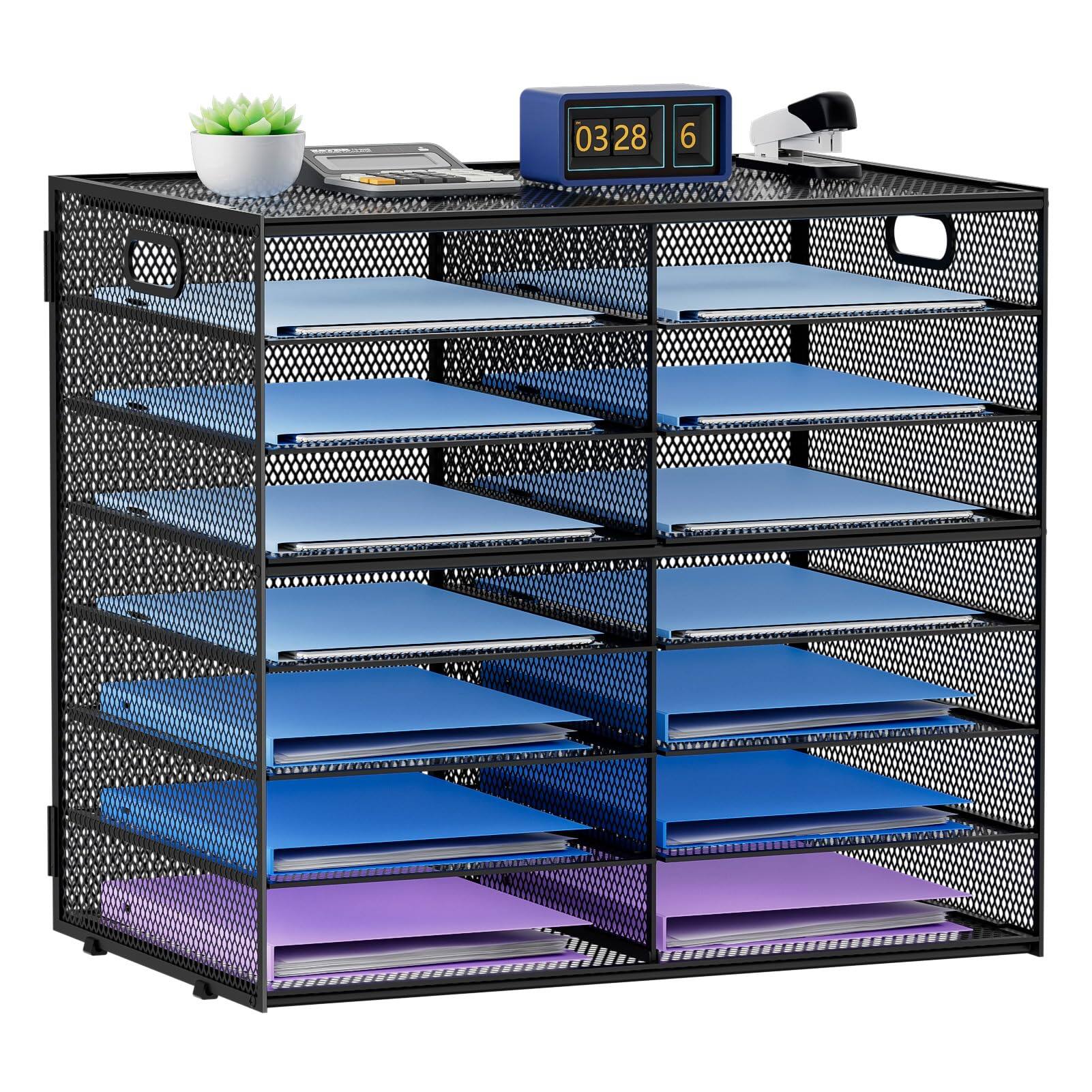 Dapper Styles 14 Compartments Paper Organizer For Desk Mesh Literature Mail File Sorter Tray ...