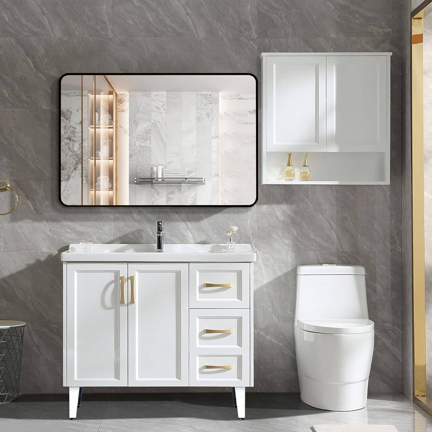 BreeBe 30x40 Inch Metal Framed Rectangular Bathrrom Mirror for Wall ...