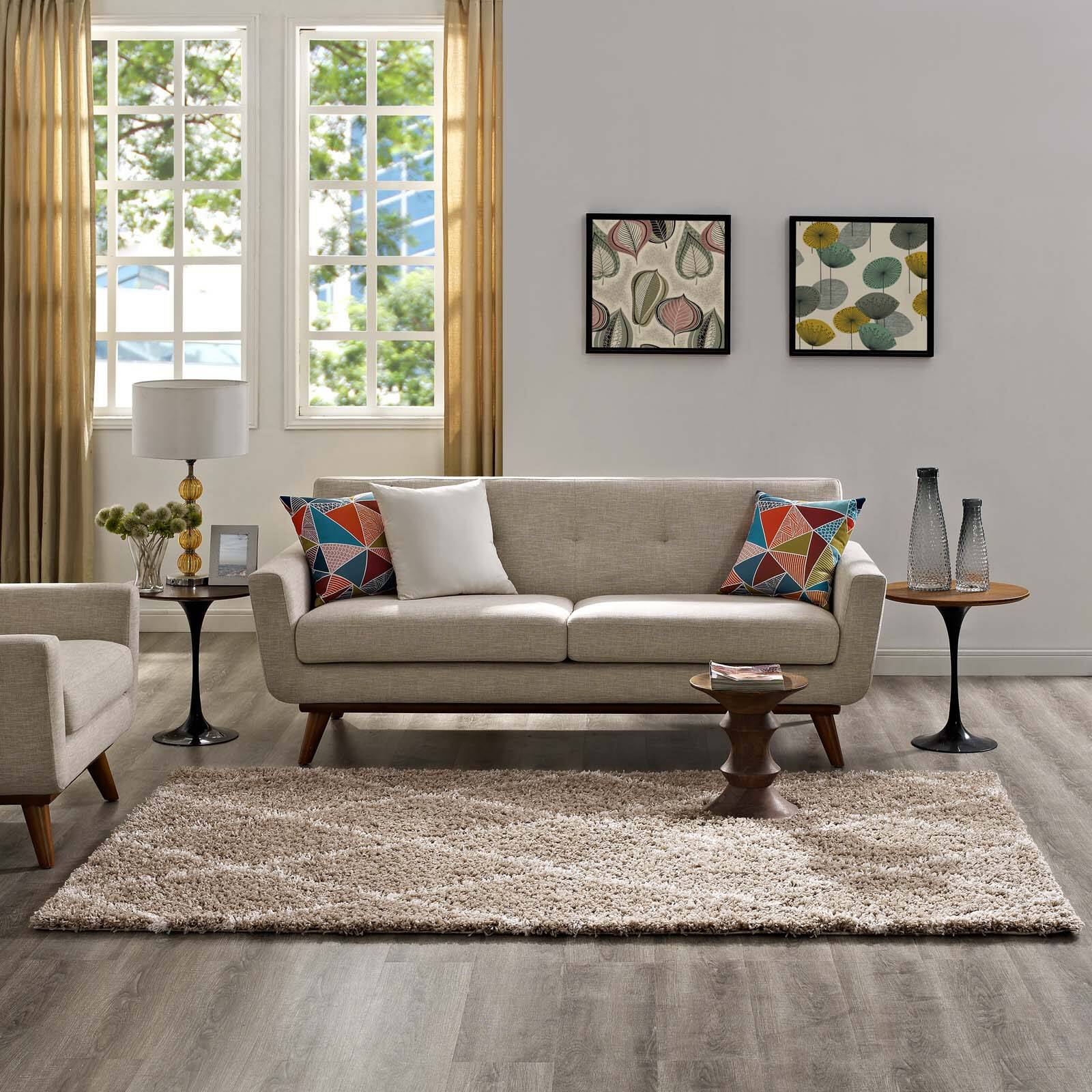 Modway Toryn Diamond Lattice Shag Area Rug Beige and Ivory R-1144F-58 ...