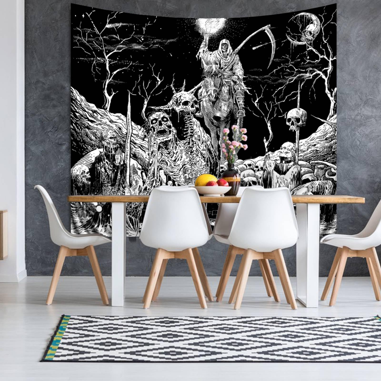 Paradigms Interiors And Goth Tapestry For Bedroom Gothic Skeleton Wall ...