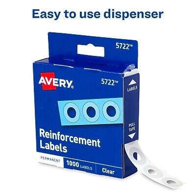 Avery Self Adhesive Plastic Reinforcement Labels in Dispenser, 1/4 ...