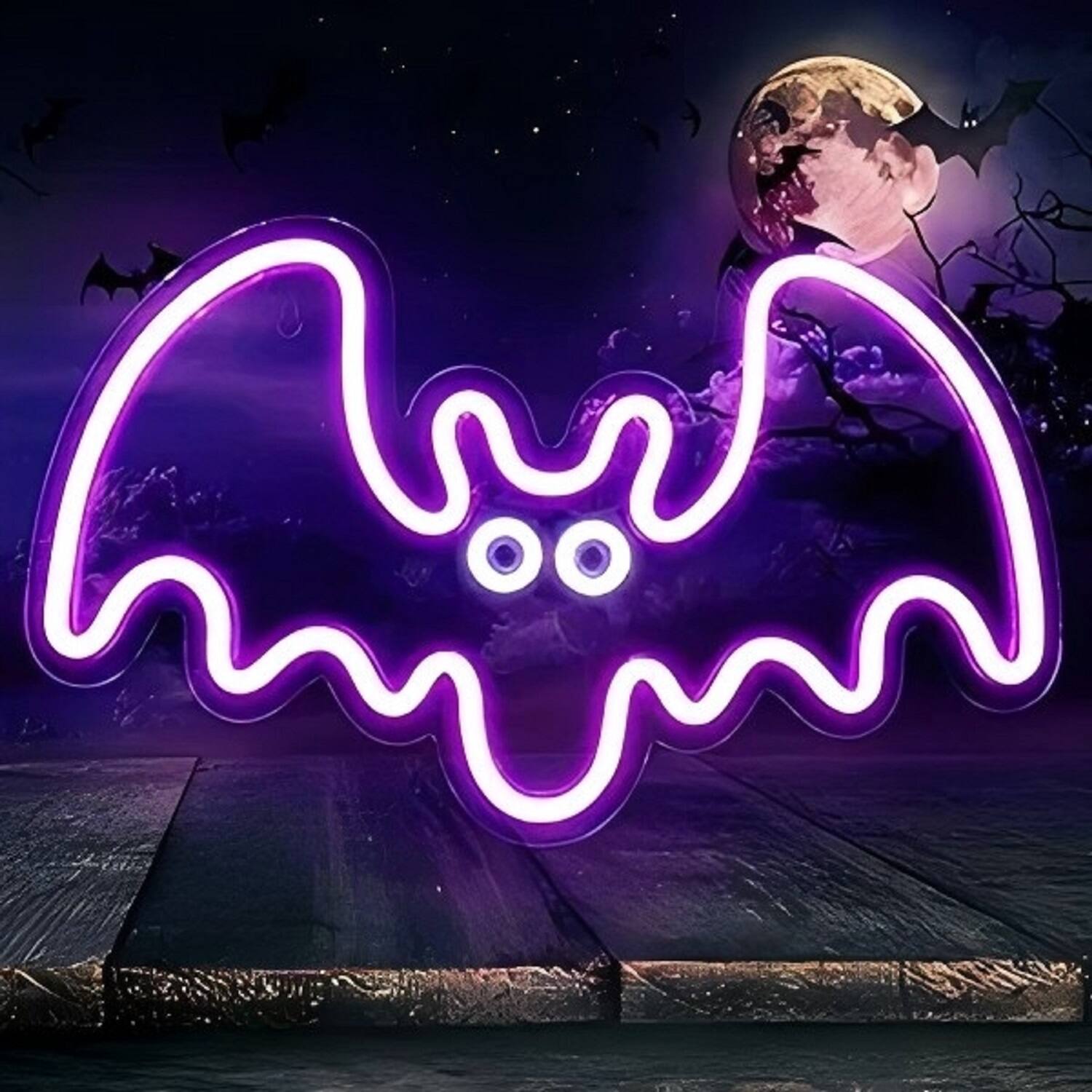 Auledio Bat LED Neon Sign with Dimmer 15.7x9.4 inches, USB Powered ...