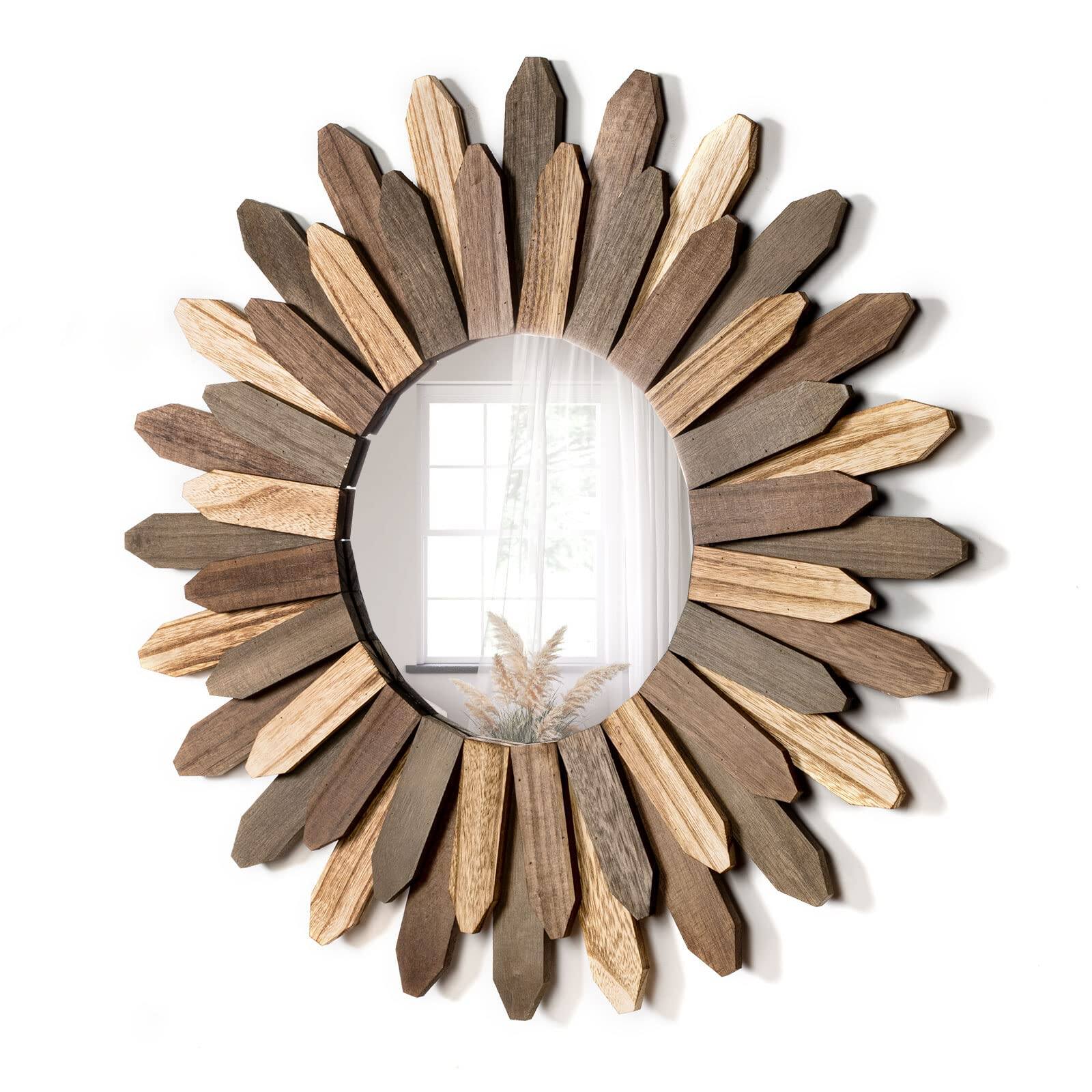 Empire DigiLabs Boho Wall Decor Mirror Rustic Wood Decorative For Room ...