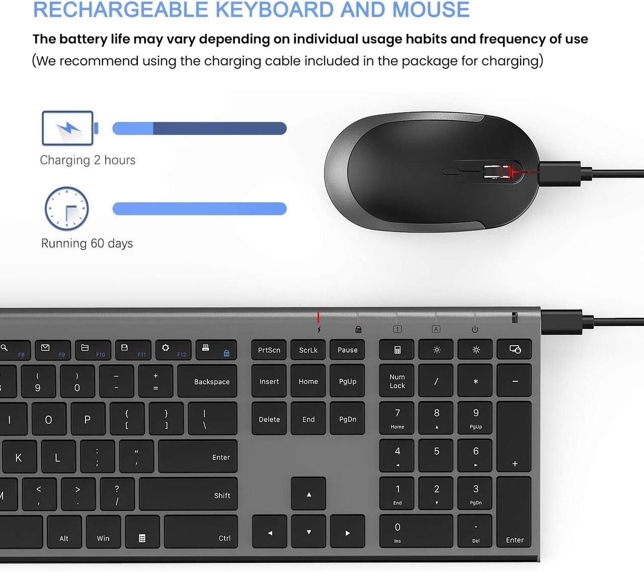 Luckbyte Ultra Slim Rechargeable Wireless Keyboard & Mouse Combo Full ...