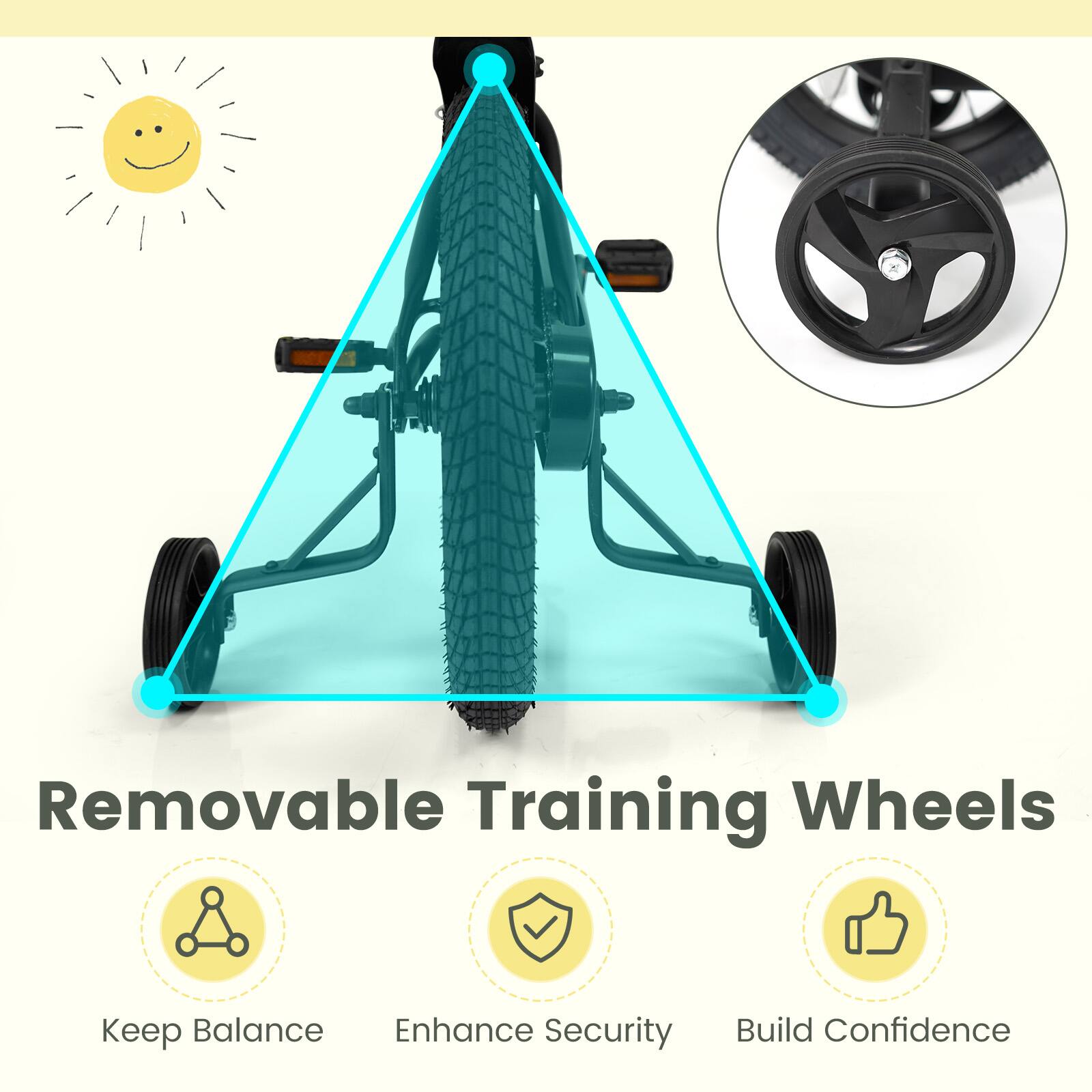 Costway 16 Inch Kids Bike with Training Wheels Dual Brakes Adjustable Seat Handlebar Height ...