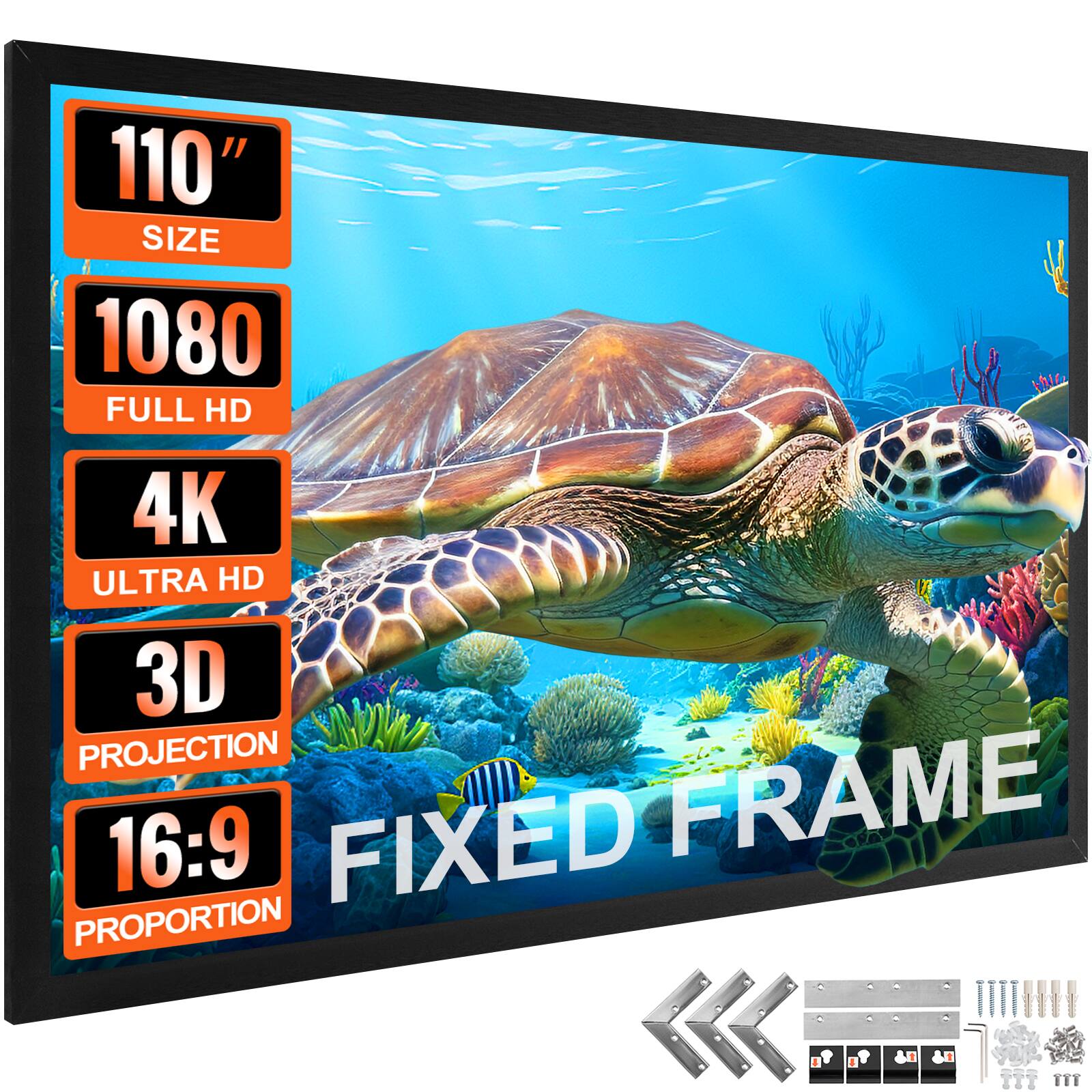 Vevor Fixed Frame 110inch Diagonal 16:9 4K HD Movie with Aluminum Frame ...