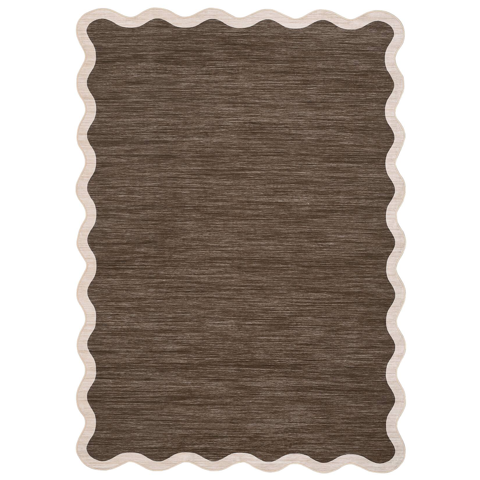 Acekool Modern Plain Style Scalloped Edges Area Rug Low Pile Non Slip ...