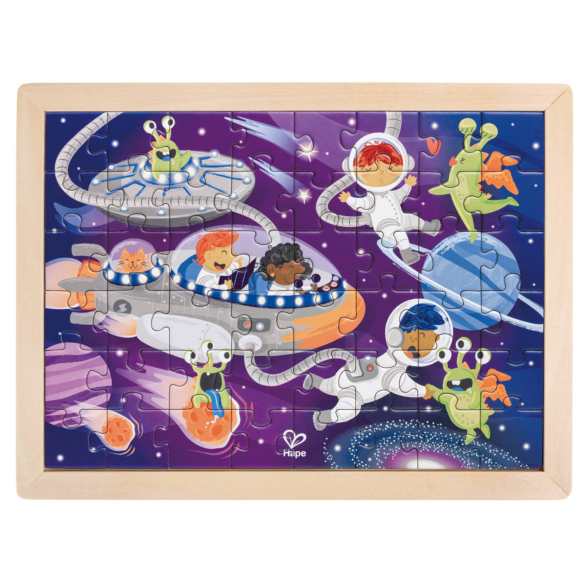 Best Buy: Hape Hape: Space Friends Puzzle 48pc, Double-Sided Coloring Puzzle, Ages 4+ G6943478039346