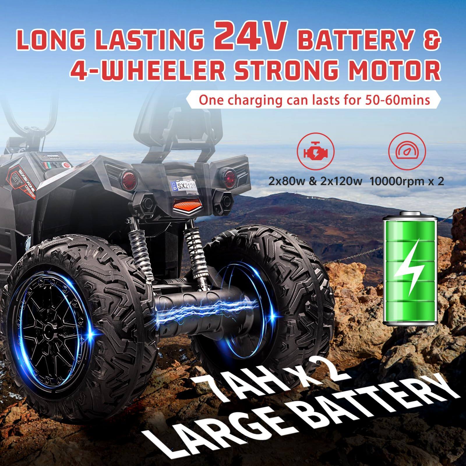 GARVEE 24V 4WD Kids Ride On Quad, 4x80W Motors, 7AHx2 Battery ...