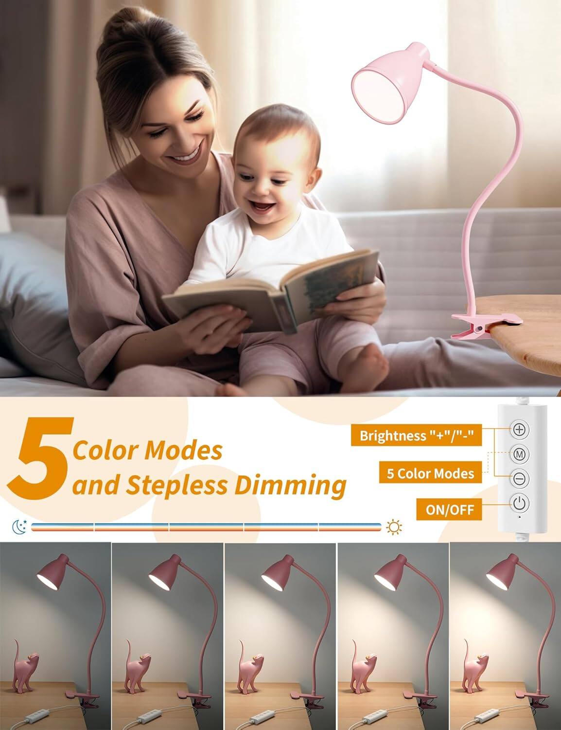 Schertz Cute Desk Lamp with Clamp 10W 38 LED Clip on Light, 5 Color 10 ...