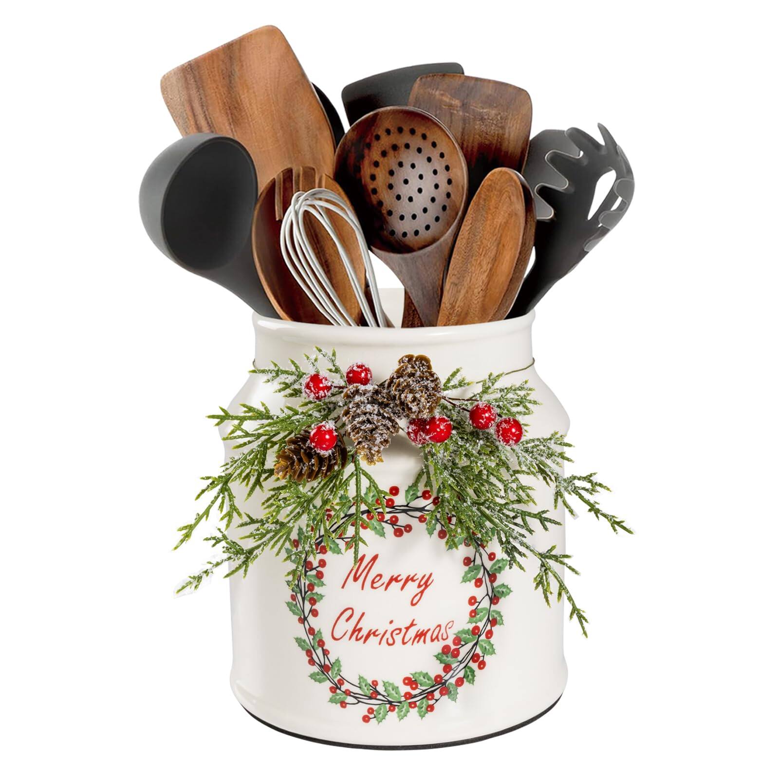 Paradigms Interiors Christmas Utensil Holder Cute Wreath Utensils For ...