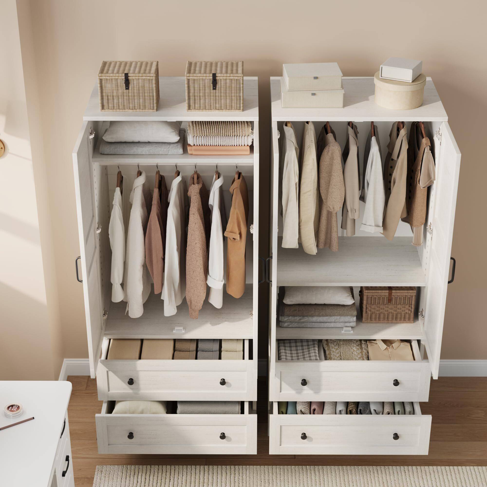 Jojoka 72" Wooden Tall Clothing Armoire Wardrobe Closet with 2 Drawers Hanging Rod and 18 ...