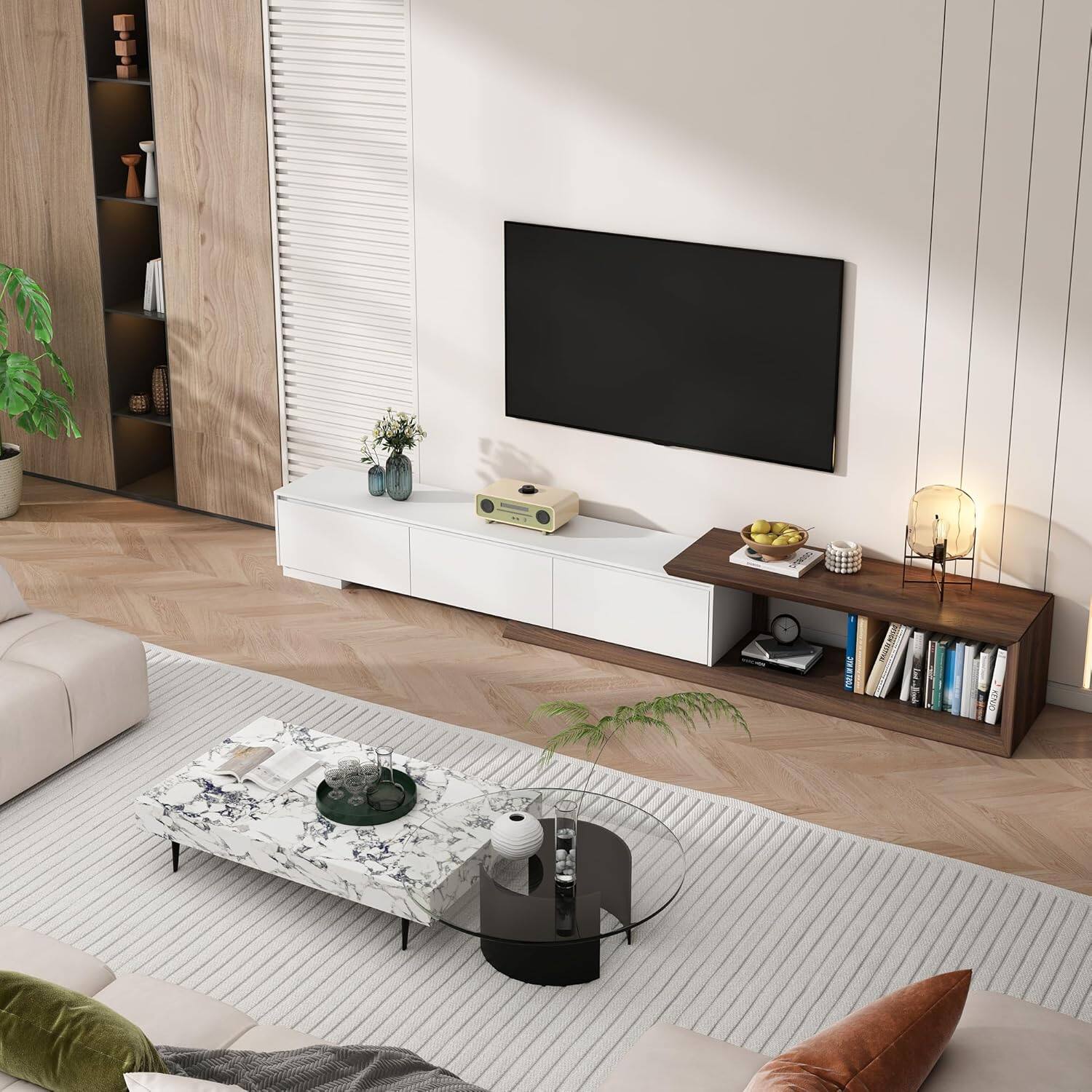 Espafurni 82 107.3 Inch Extendable TV Stand 3 Drawers, Modern ...