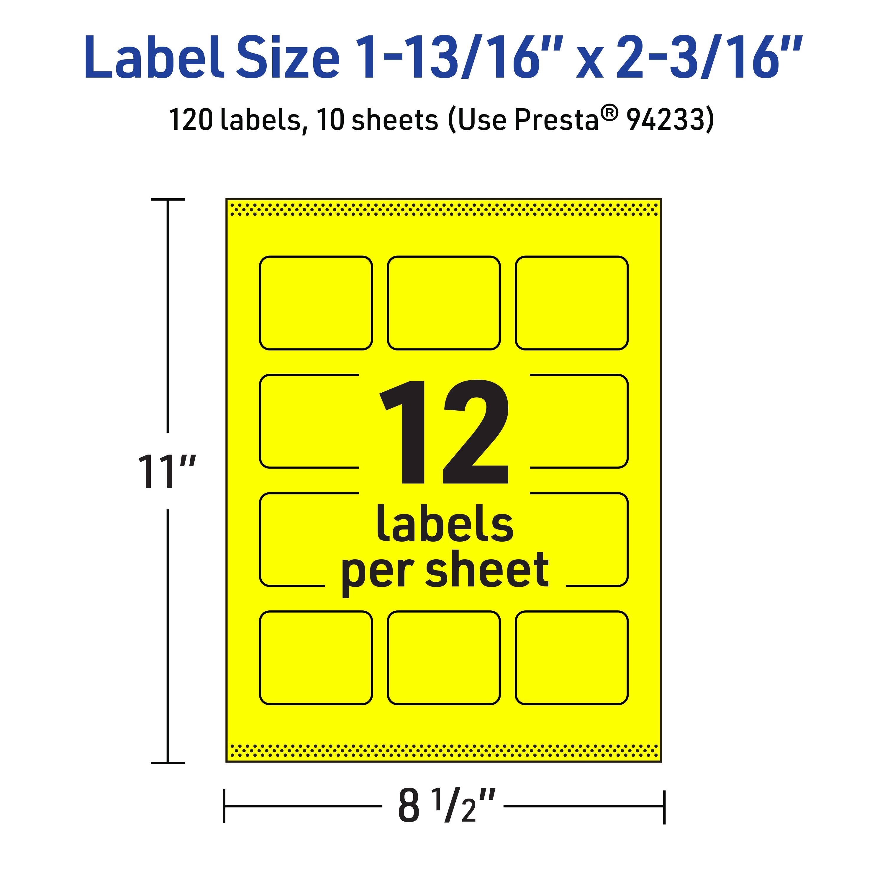 Avery Rectangle Labels, Neon 1 13/16" x 2 3/16", 120ct Yellow 94233 ...