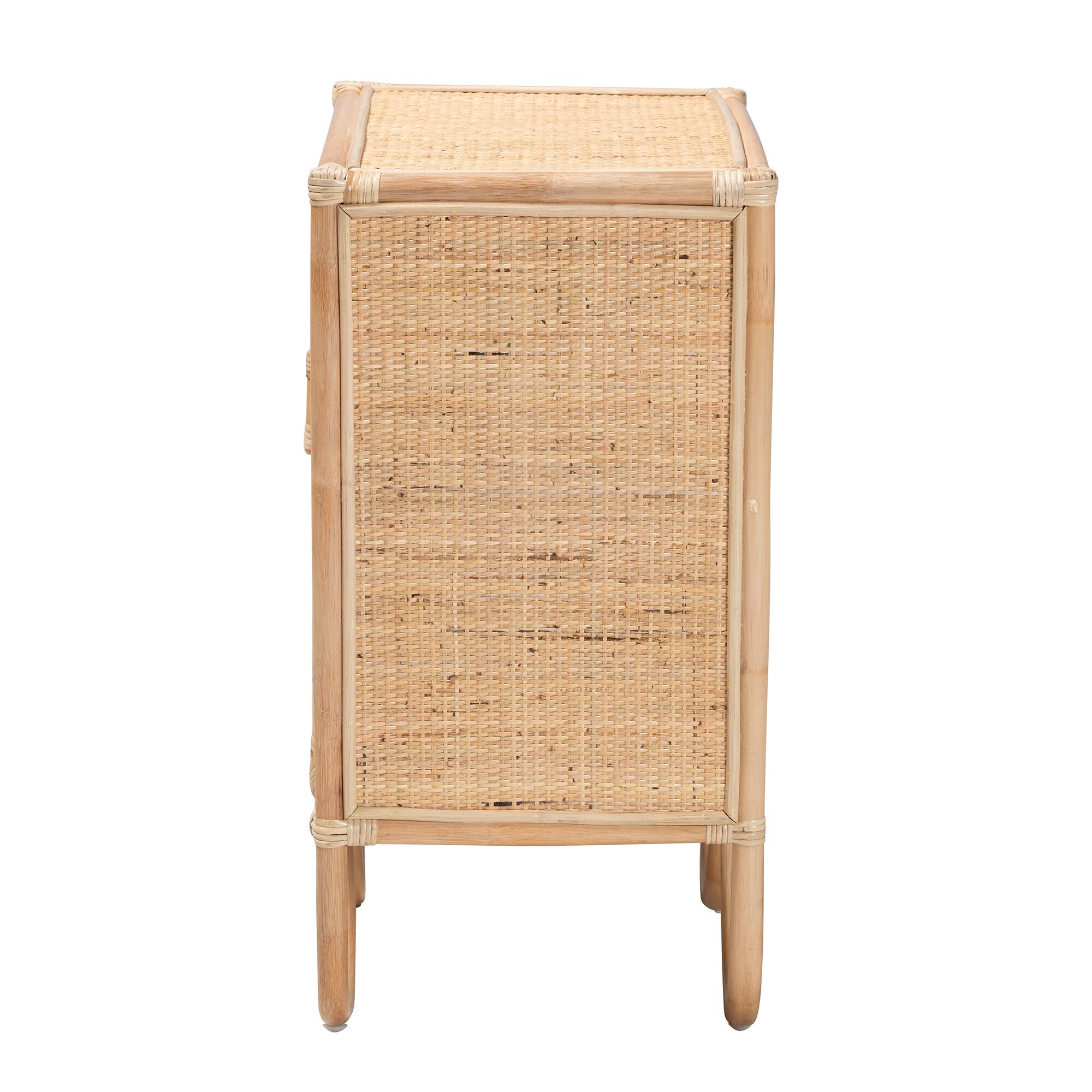 bali & pari Acelin Modern Bohemian Rattan Nightstand Natural Brown ...